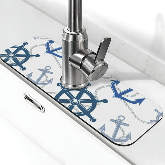 Faucet Mat for Kitchen Sink - vintage anchor rope rudder blue Fast ...