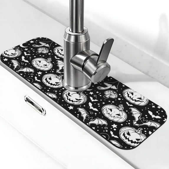 Faucet Mat for Kitchen Sink - white halloween pumpkin bat Fast Drying ...