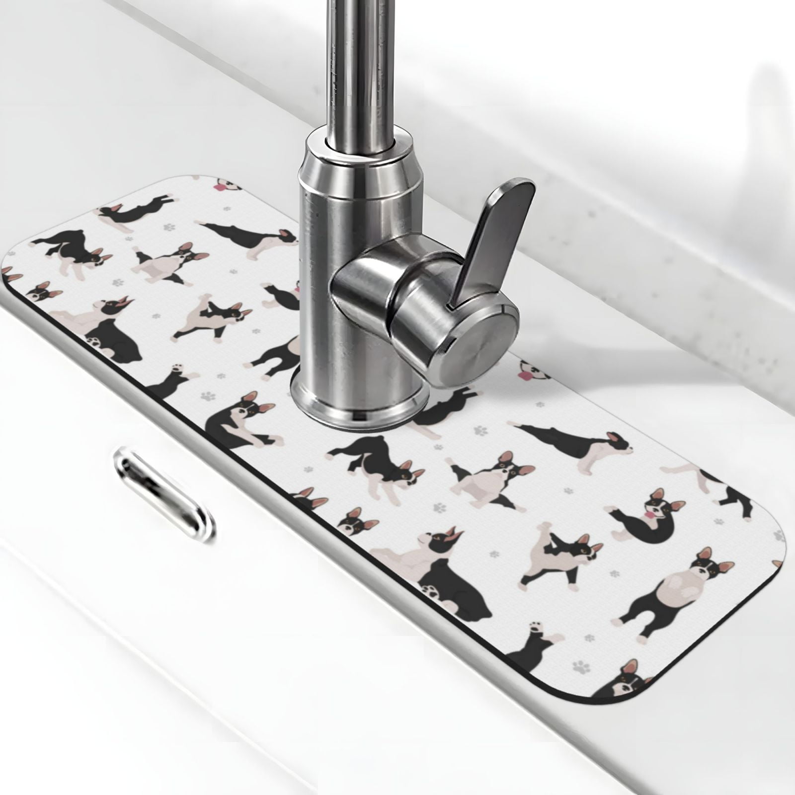 Faucet Mat for Kitchen Sink - yoga cute Boston terrier funny Fast ...