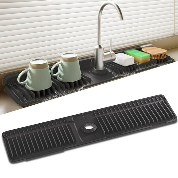 Faucet Mat for Kitchen Sink, 24 Inch Longer Silicone Sink Splash Guard ...