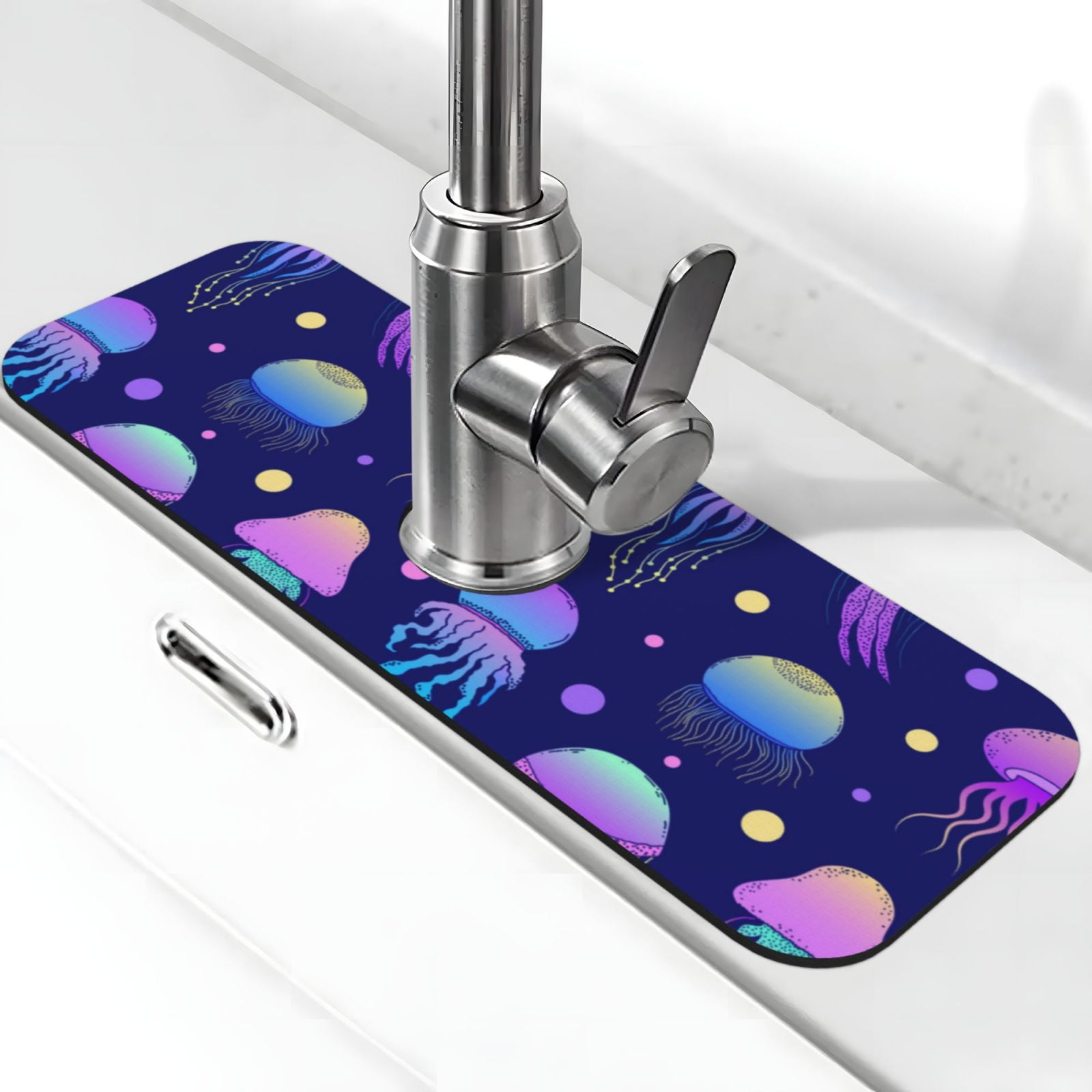 Faucet Mat for Kitchen Sink Splash Guard Blue Purple Jellyfish ...