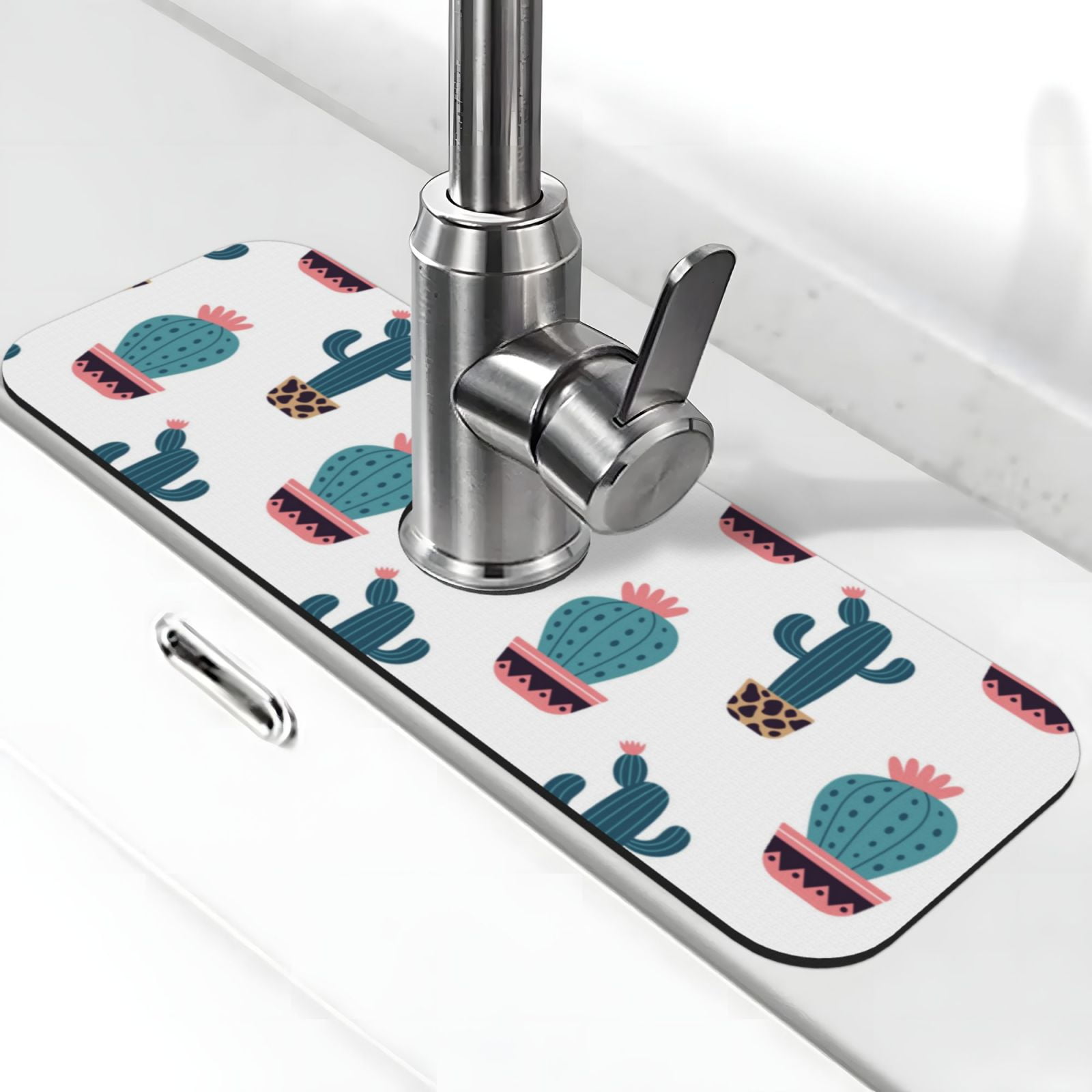 Faucet Mat for Kitchen Sink Splash Guard Cactus leopard potted plant ...