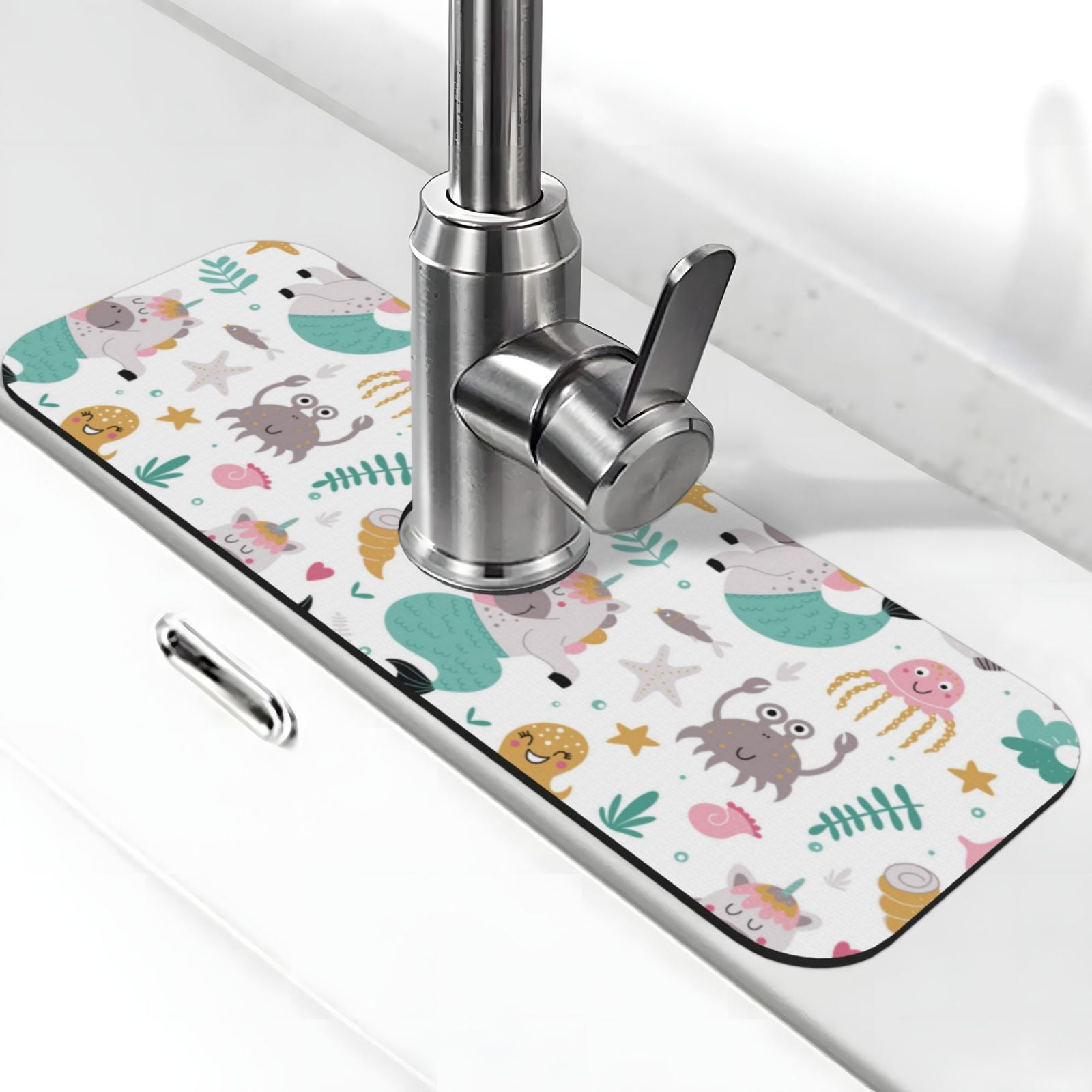 Faucet Mat for Kitchen Sink Splash Guard Cartoon octopus crab Absorbent ...