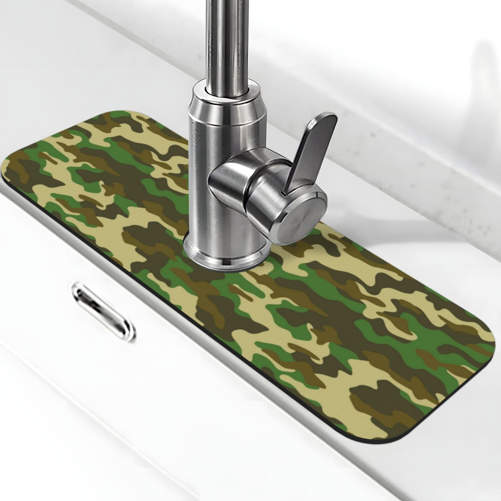 Faucet Mat for Kitchen Sink Splash Guard Classic Green Camo Absorbent ...