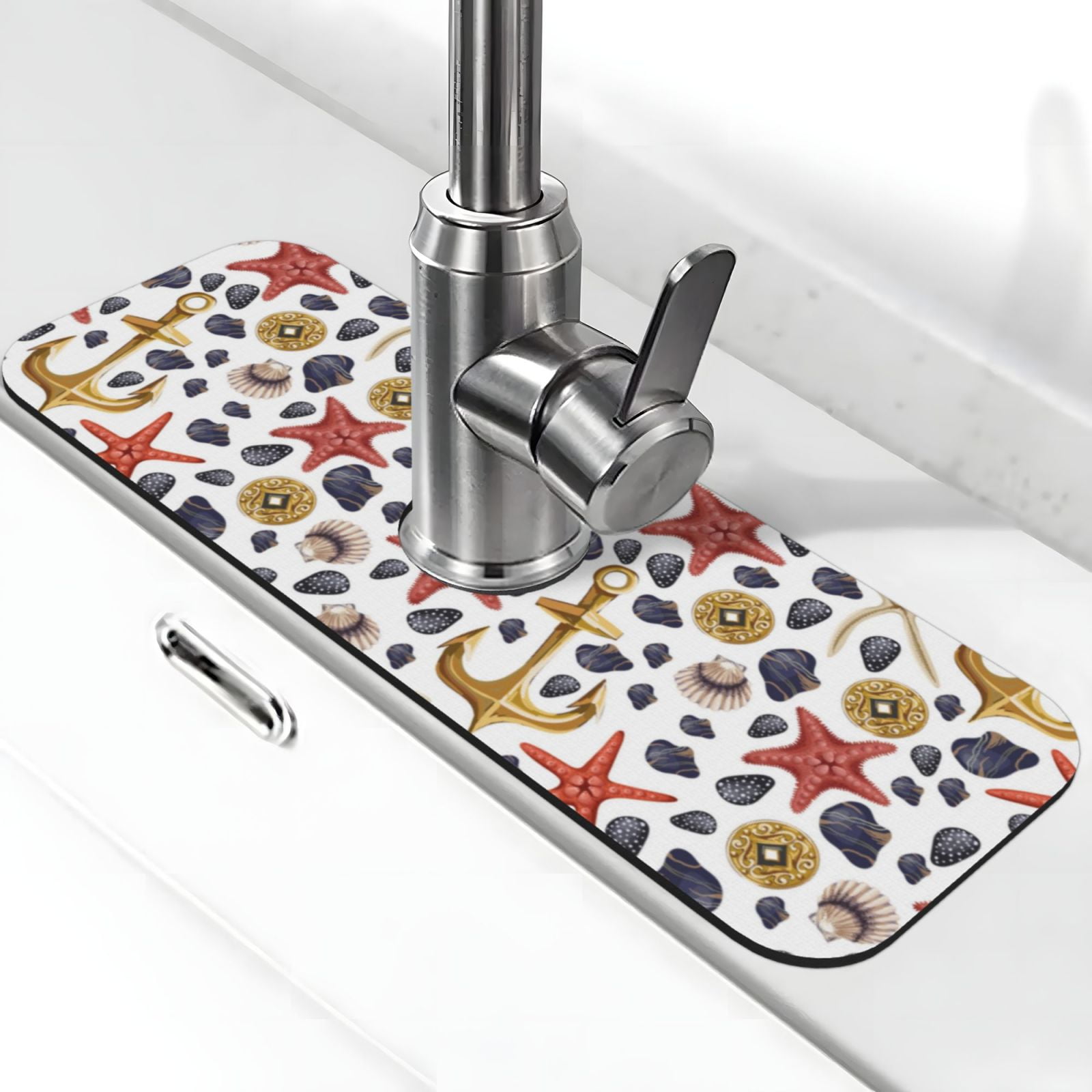 Faucet Mat for Kitchen Sink Splash Guard Conch Shells Print No.9048 ...