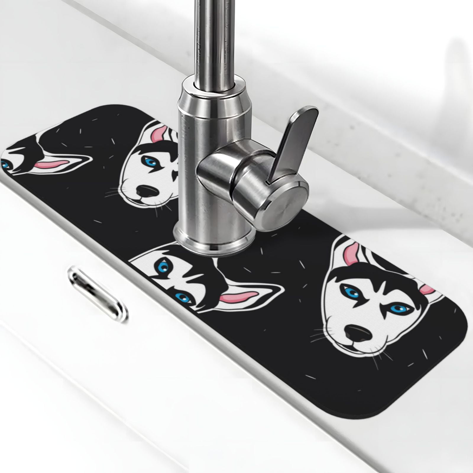 Faucet Mat for Kitchen Sink Splash Guard Cute Cartoon Husky Funny ...