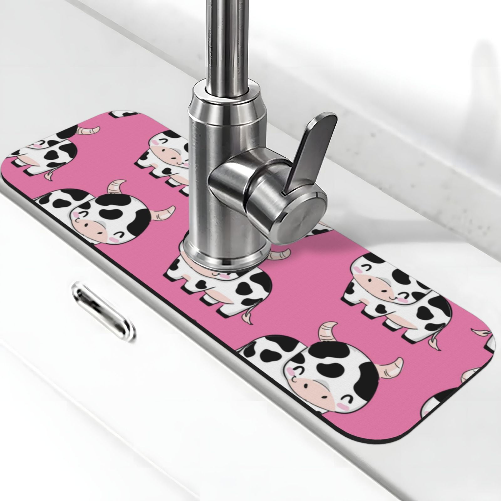 Faucet Mat for Kitchen Sink Splash Guard Cute Cow Pink Absorbent Fast ...