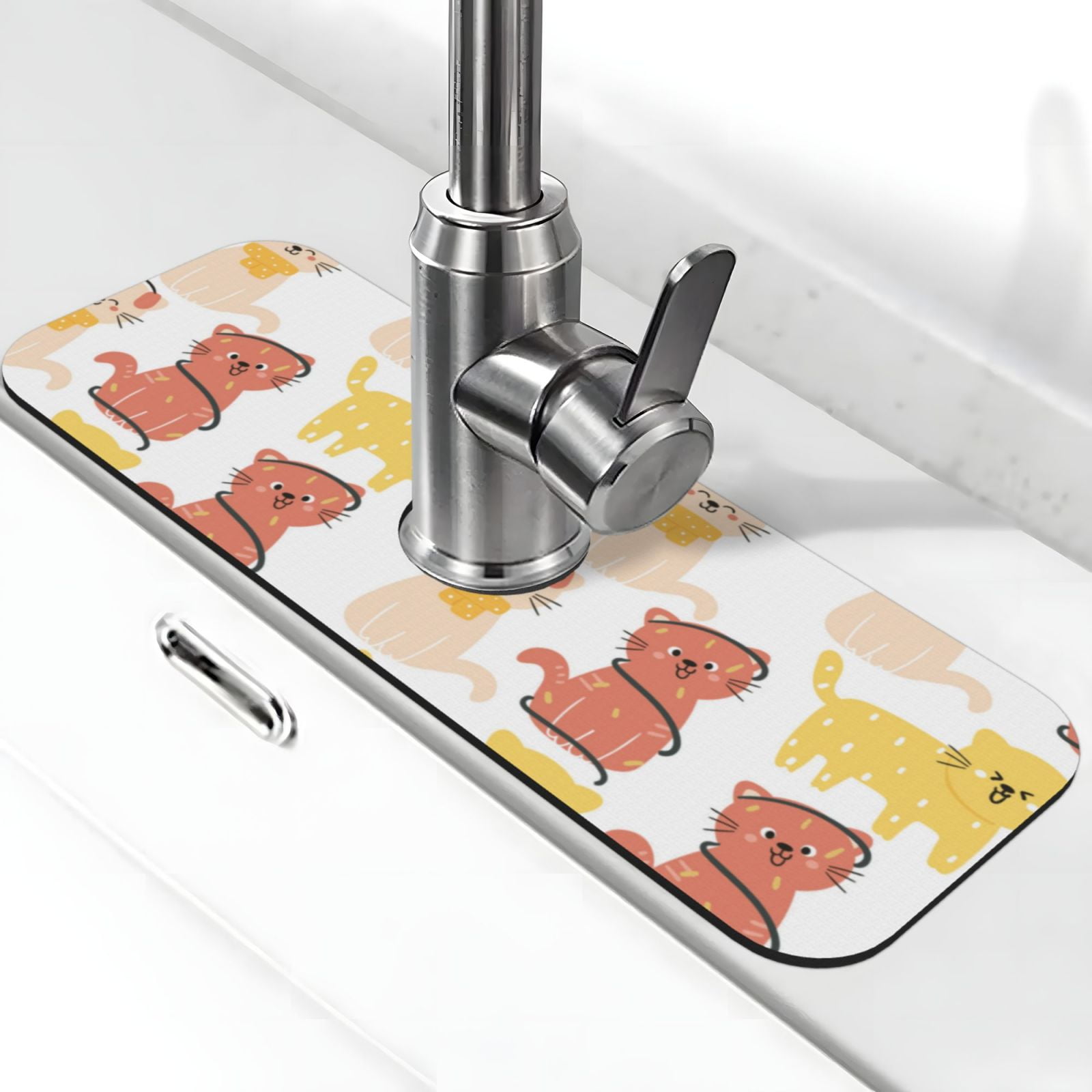 Faucet Mat for Kitchen Sink Splash Guard Cute Painted Cartoon Cat ...