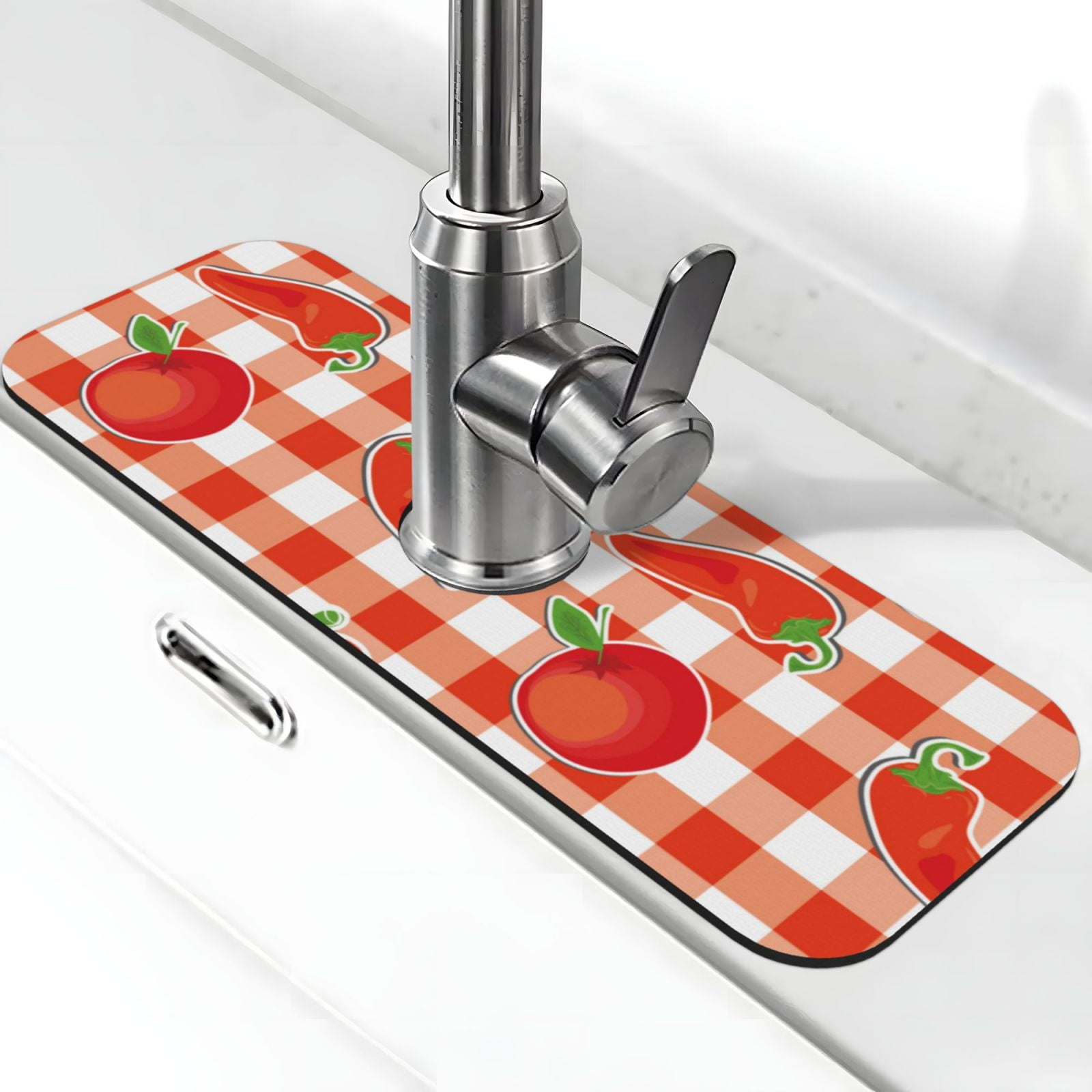 Faucet Mat for Kitchen Sink Splash Guard Cute Tomato Square Chili ...