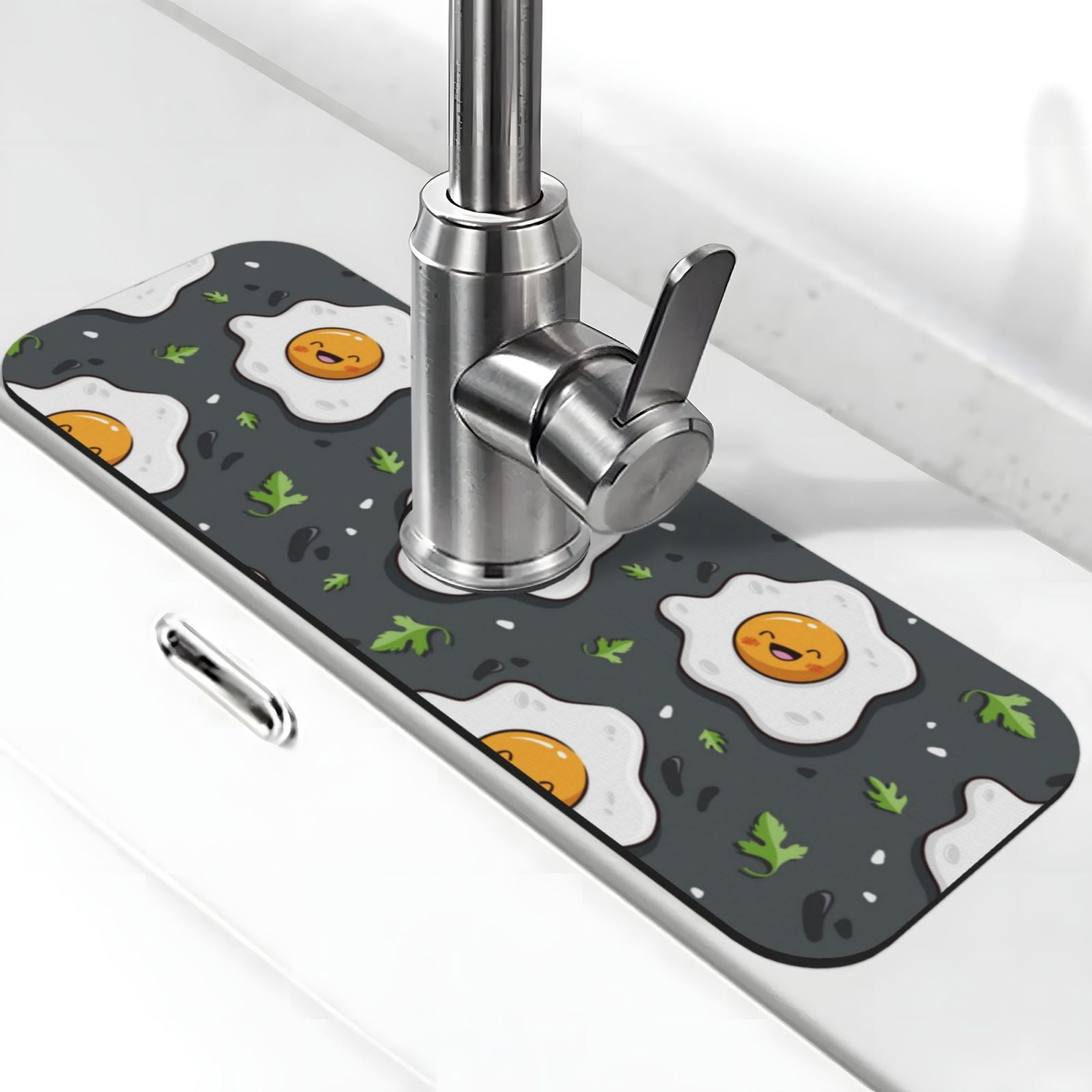 Faucet Mat for Kitchen Sink Splash Guard Cute poached eggs Absorbent ...