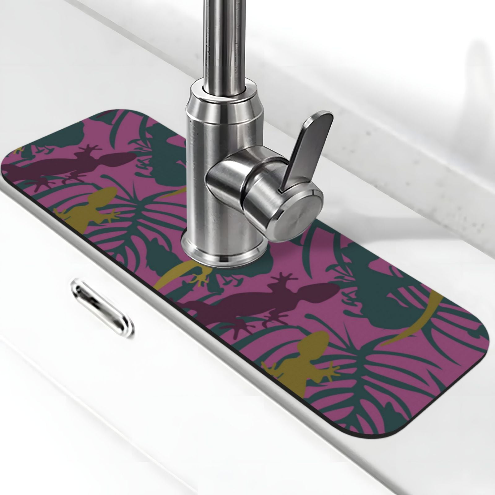 Faucet Mat for Kitchen Sink Splash Guard Exotic Gecko Lizard Leaves ...