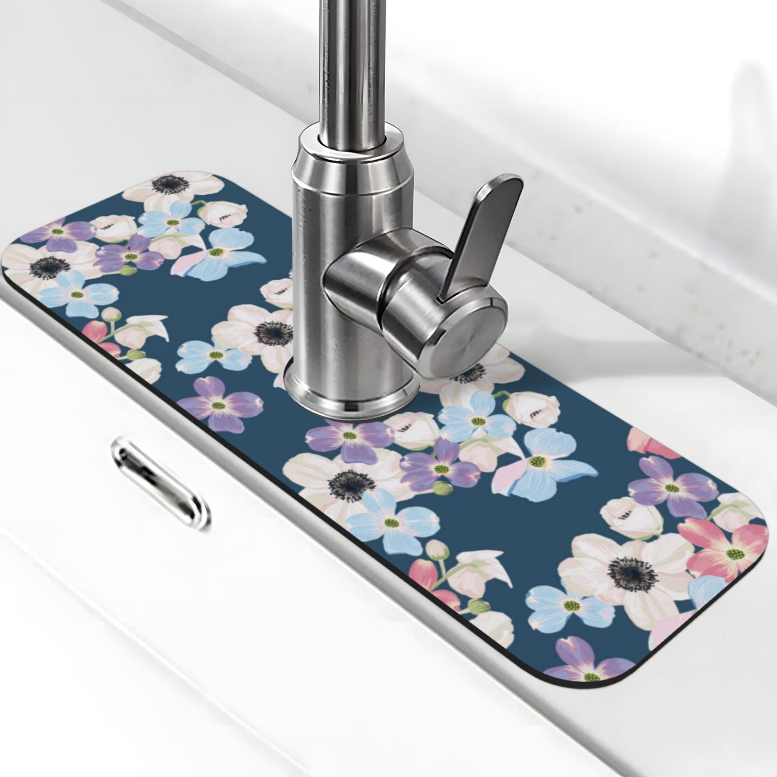 Faucet Mat for Kitchen Sink Splash Guard Flowers Absorbent Fast Drying ...