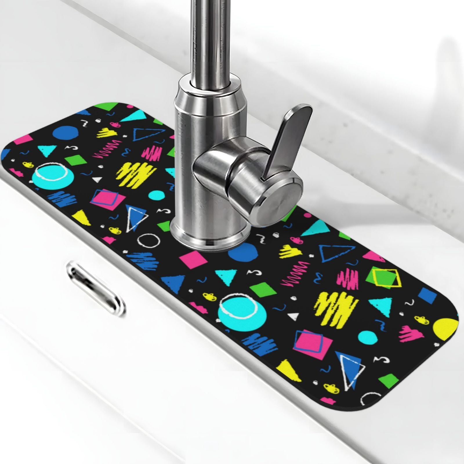 Faucet Mat for Kitchen Sink Splash Guard Geometric 1980s Styled ...