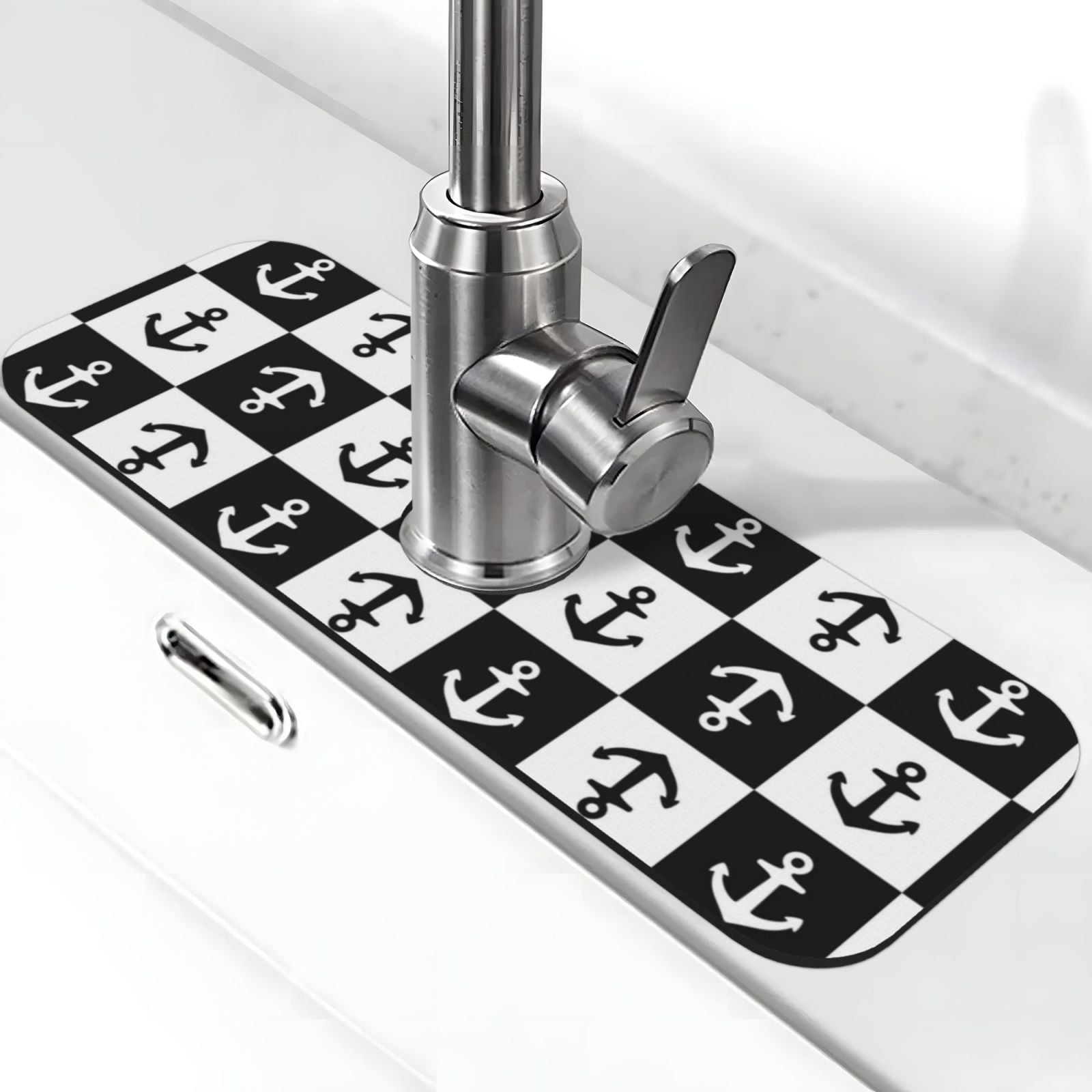 Faucet Mat for Kitchen Sink Splash Guard Nautical Anchors1 Absorbent ...
