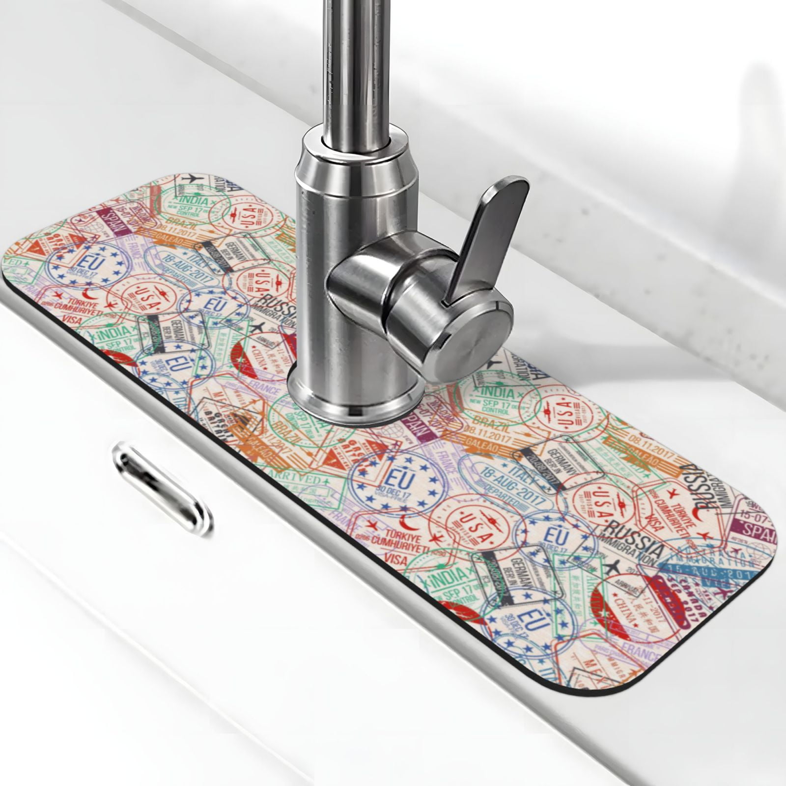 Faucet Mat for Kitchen Sink Splash Guard Passport Stamp Absorbent Fast ...