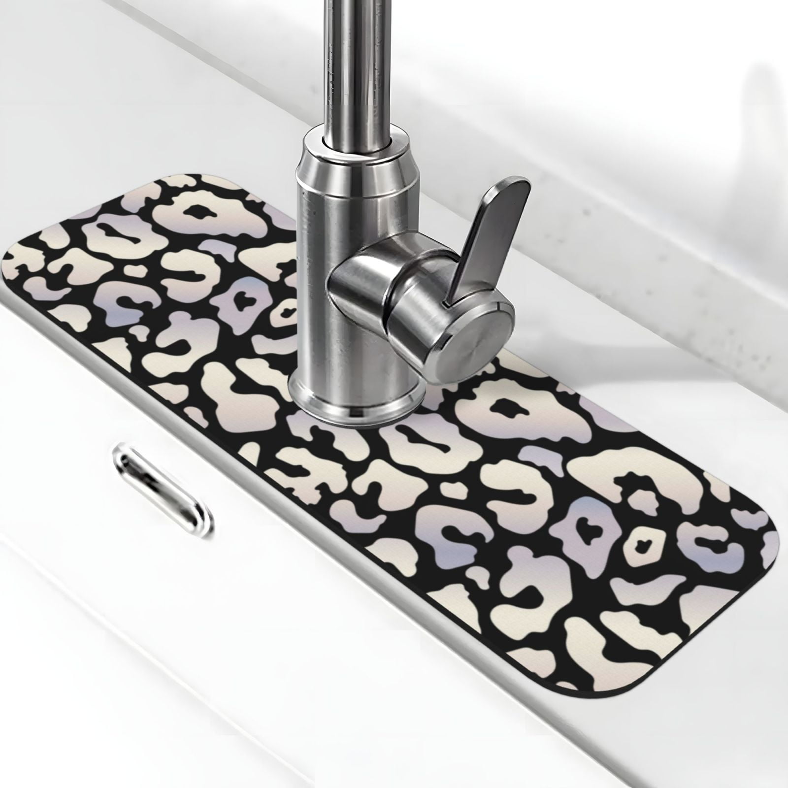 Faucet Mat for Kitchen Sink Splash Guard Trendy silver leopard black ...