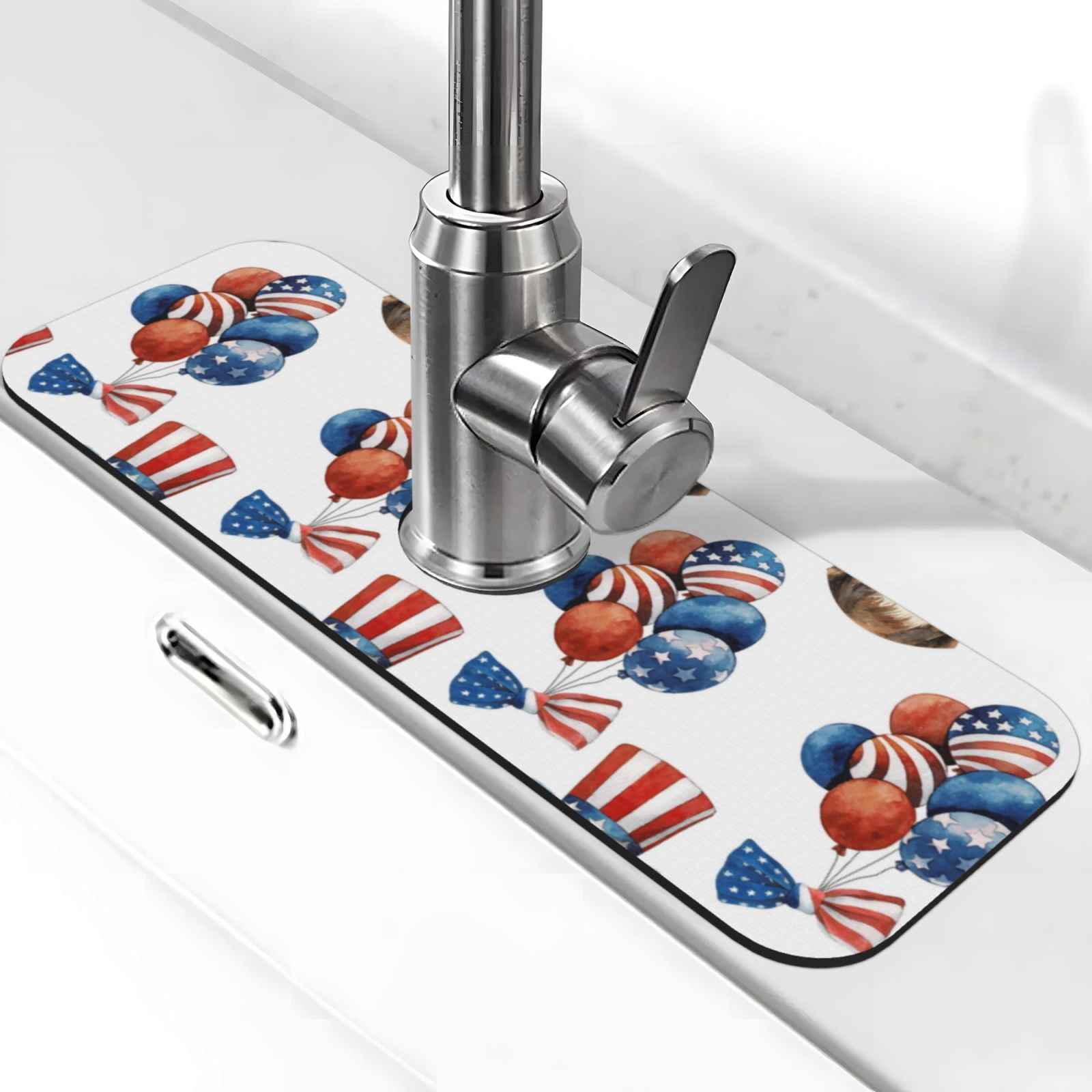 Faucet Mat for Kitchen Sink Splash Guard USA Flag balloon dog Absorbent ...