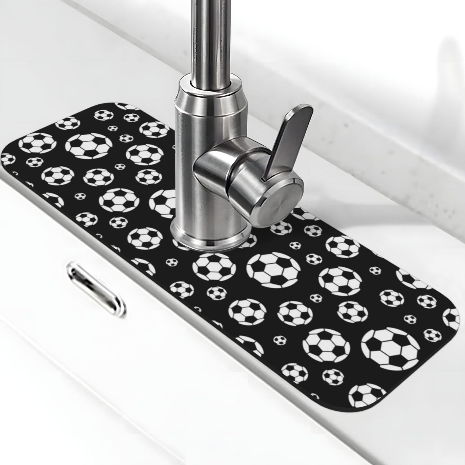 Faucet Mat for Kitchen Sink Splash Guard black soccer ball Football ...