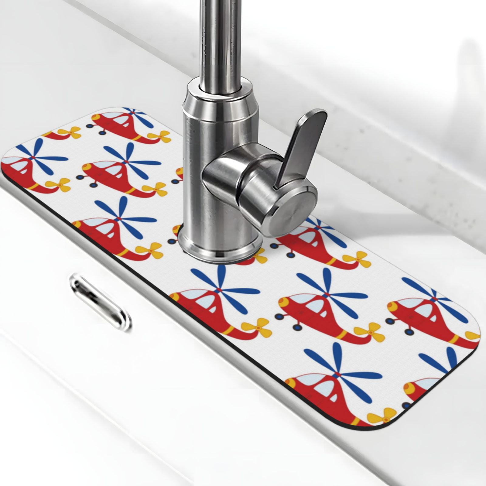 Faucet Mat for Kitchen Sink Splash Guard cartoon helicopter Absorbent ...