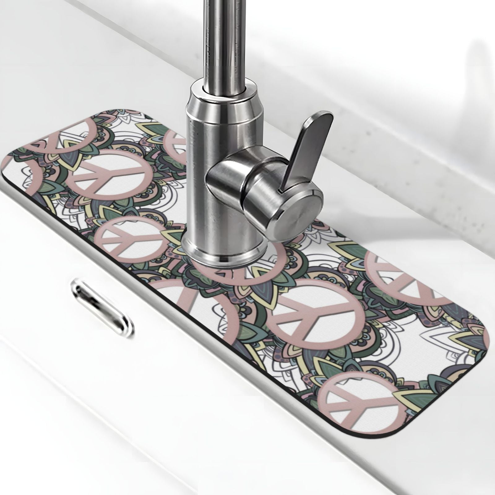 Faucet Mat for Kitchen Sink Splash Guard cool flower peace sign ...