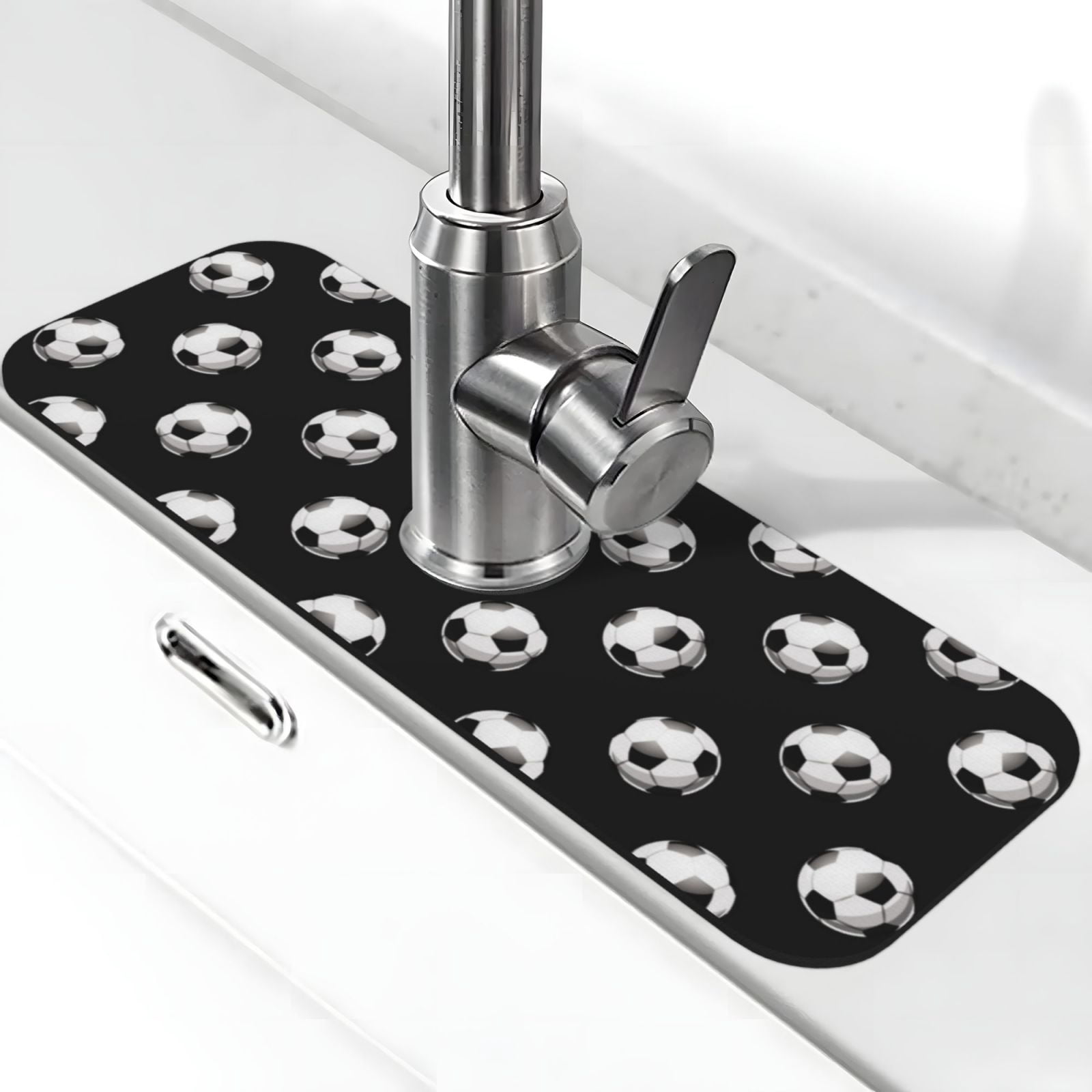 Faucet Mat for Kitchen Sink Splash Guard football soccer ball black ...