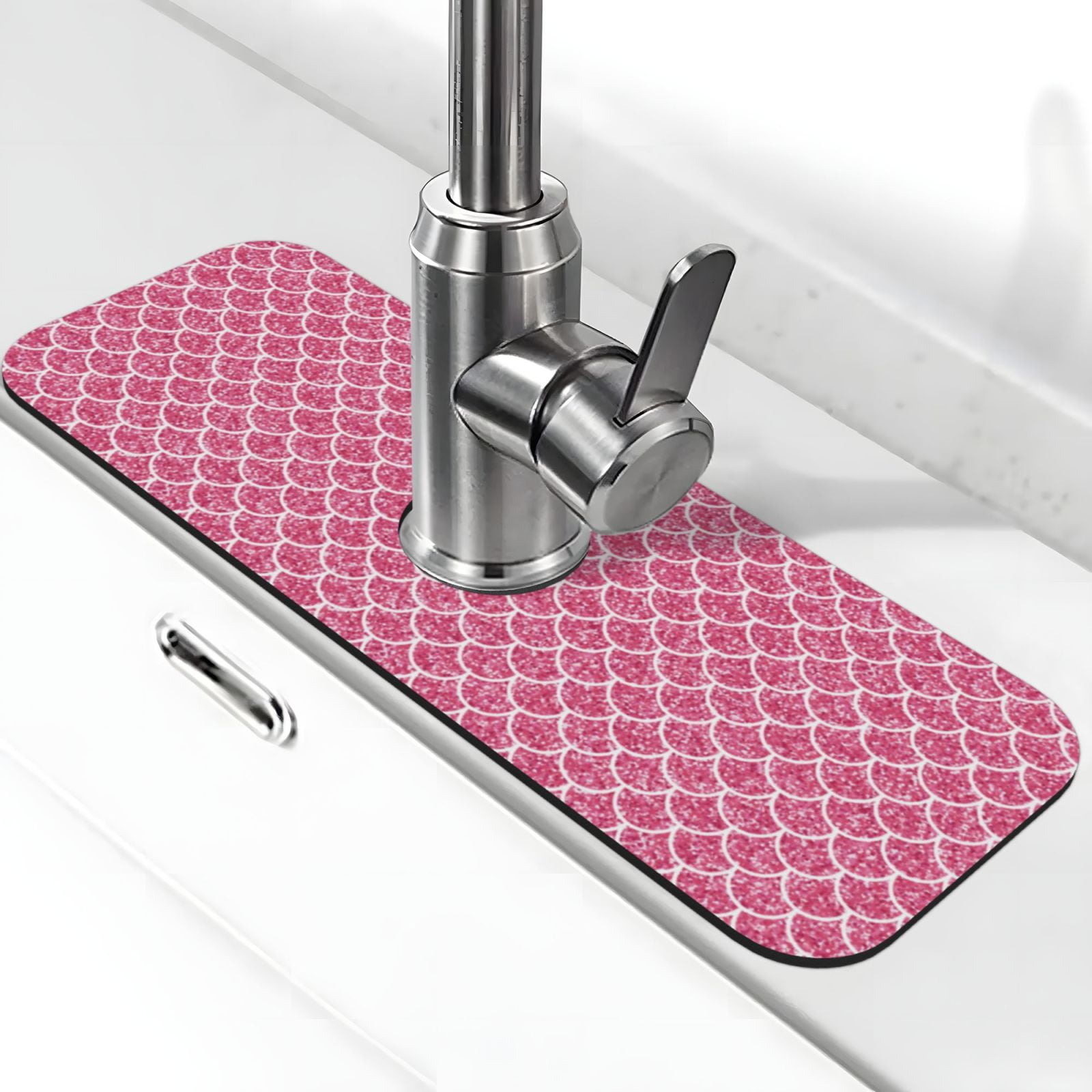 Faucet Mat for Kitchen Sink Splash Guard pink sequins Absorbent Fast ...