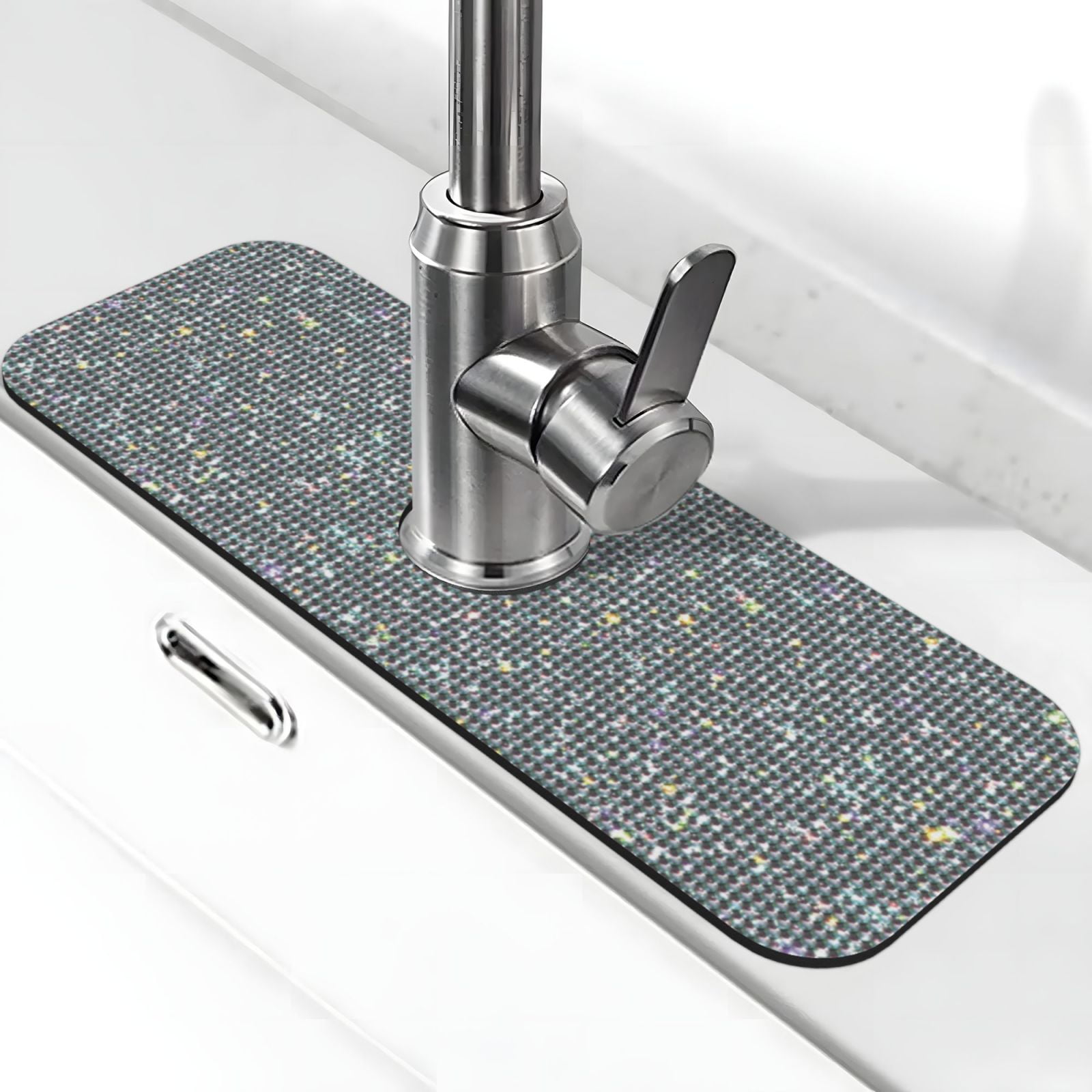 Faucet Mat for Kitchen Sink Splash Guard shiny white stone print ...