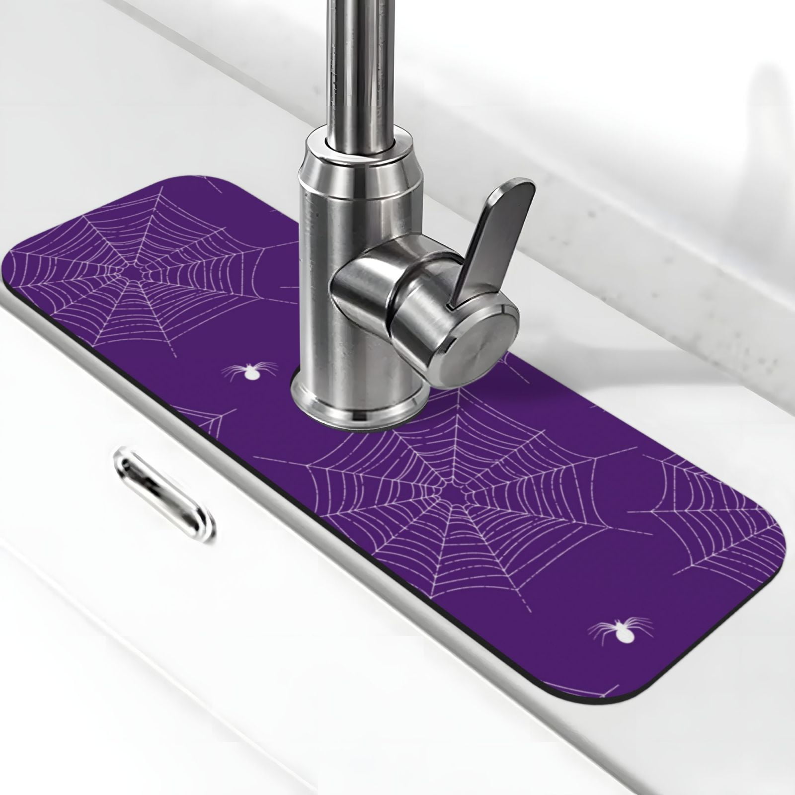 Faucet Mat for Kitchen Sink Splash Guard spider web purple cool ...