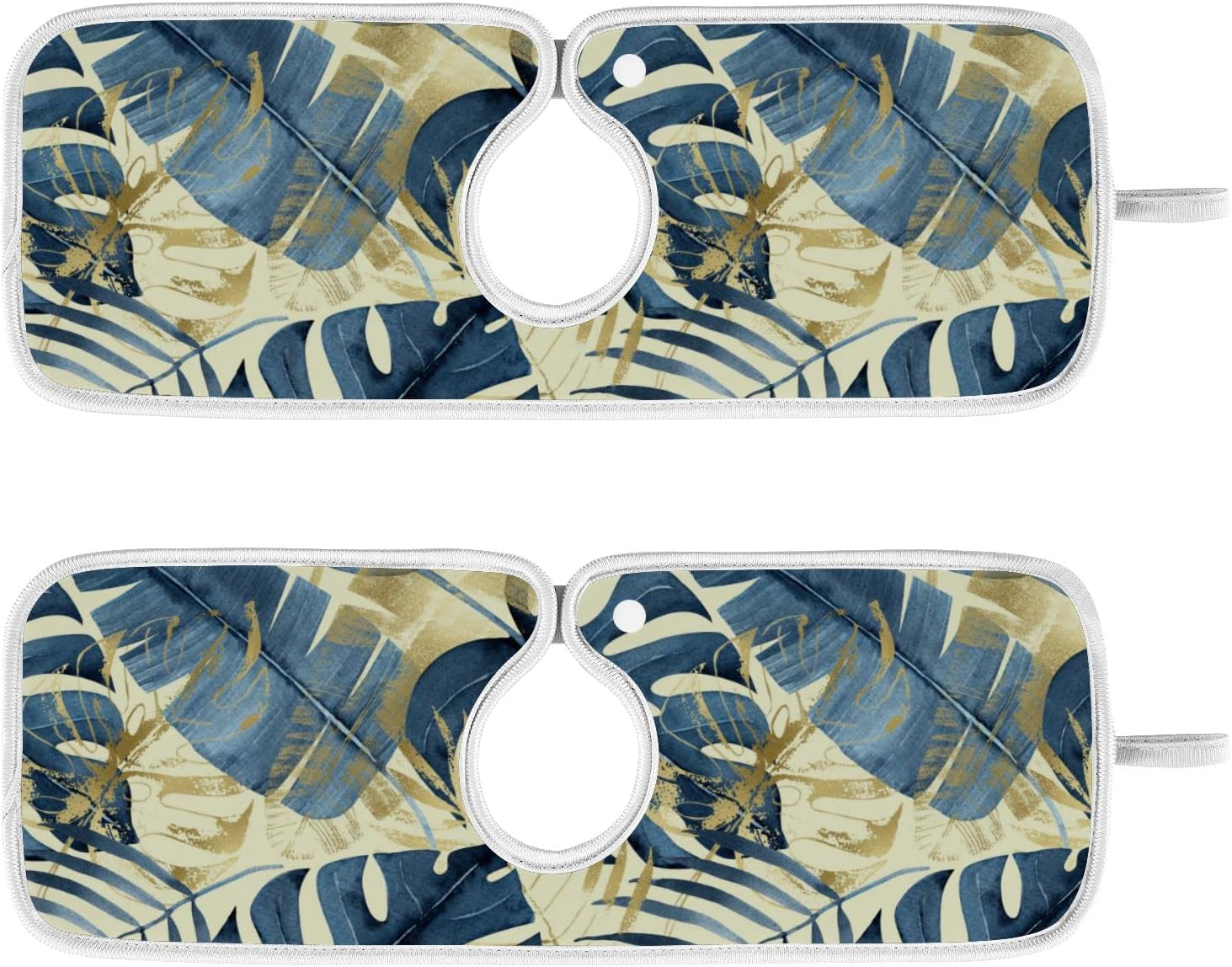 Faucet Splash Catcher, Navy Blue Golden Tropical Leaves Monstera Palm ...