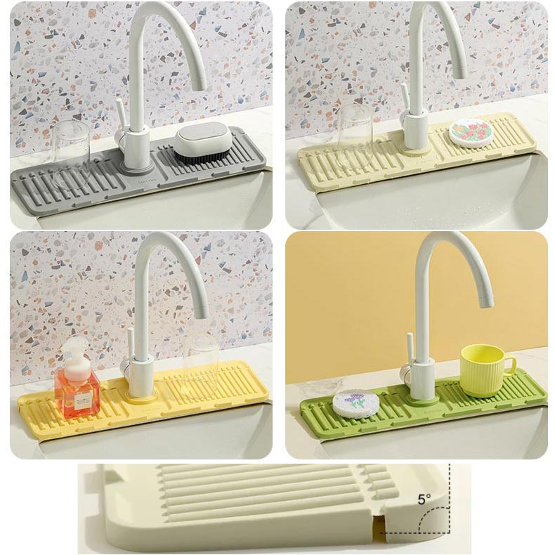 Faucet Splash Guard Draining Tray Mat Raised slope drain pad, faucet ...