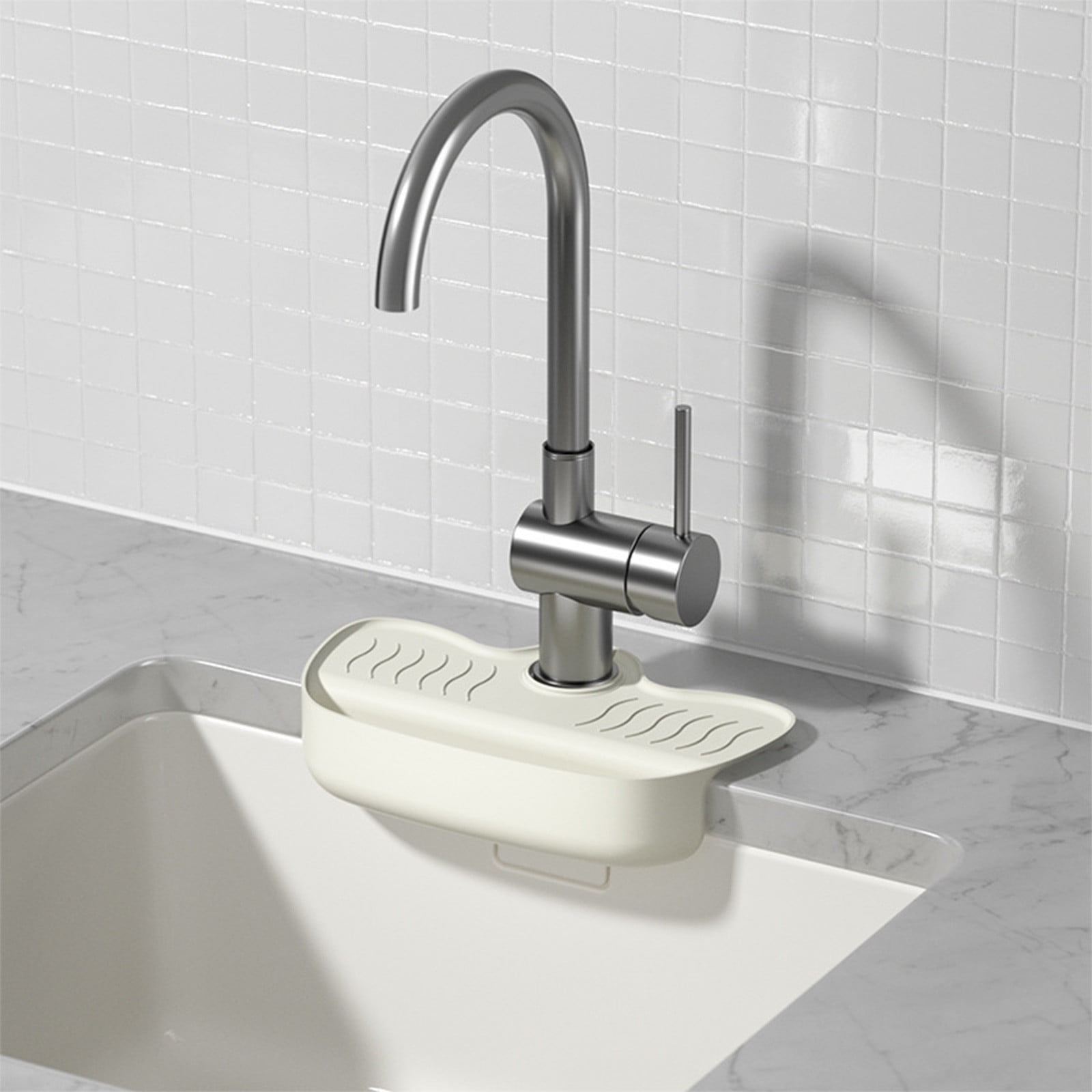 Faucet Splatter Guard Rack, Non Slip Countertop Mat with Sponge Storage ...