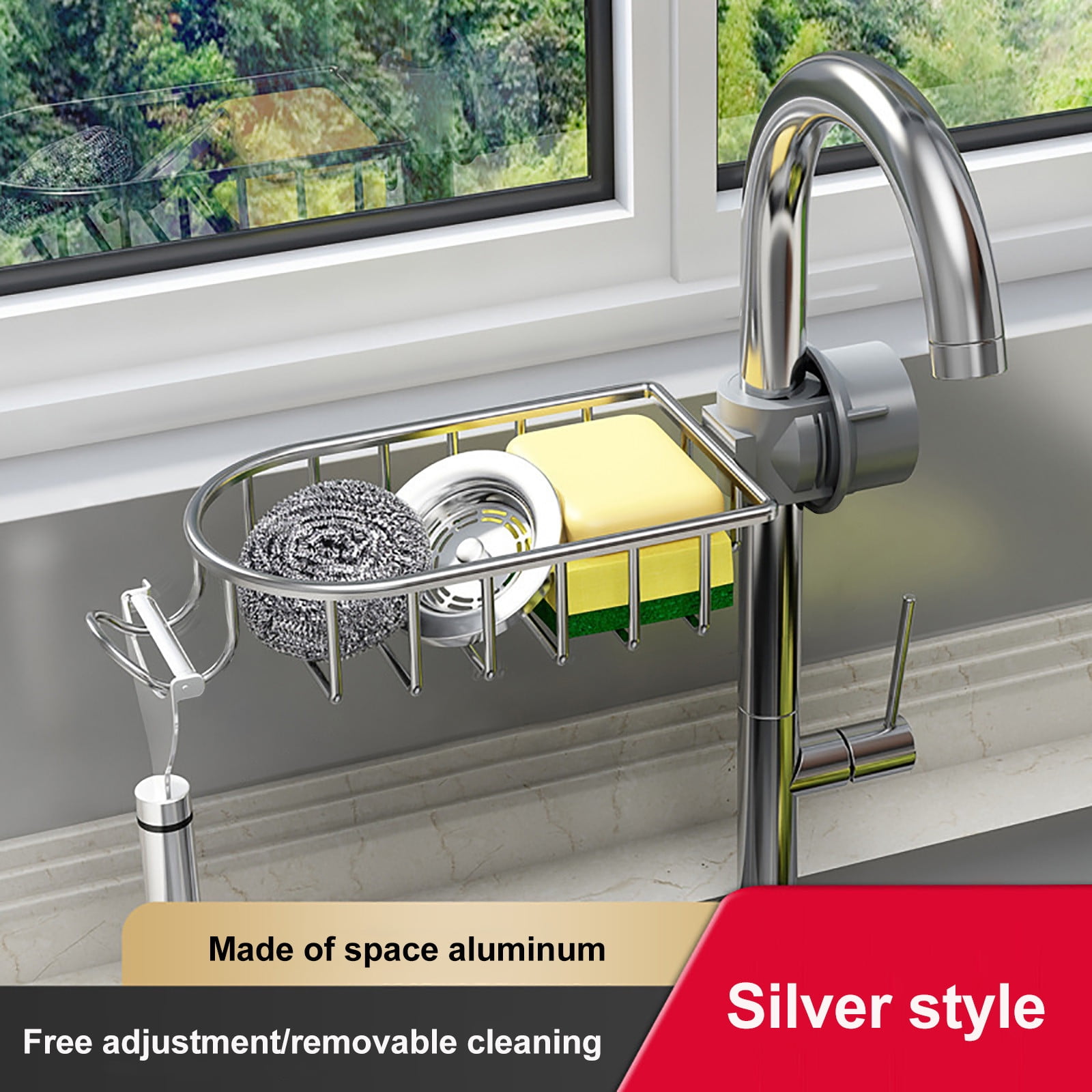 Faucet Storage Rack for Kitchen Sink, Adjustable Clip On Sponge Holder ...