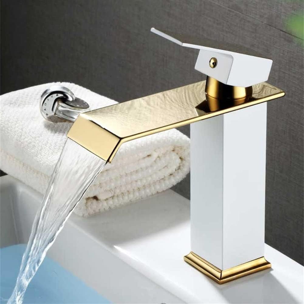 Faucets,Basin Mixer Tap Basin Waterfall Faucet, White & Gold Brass ...