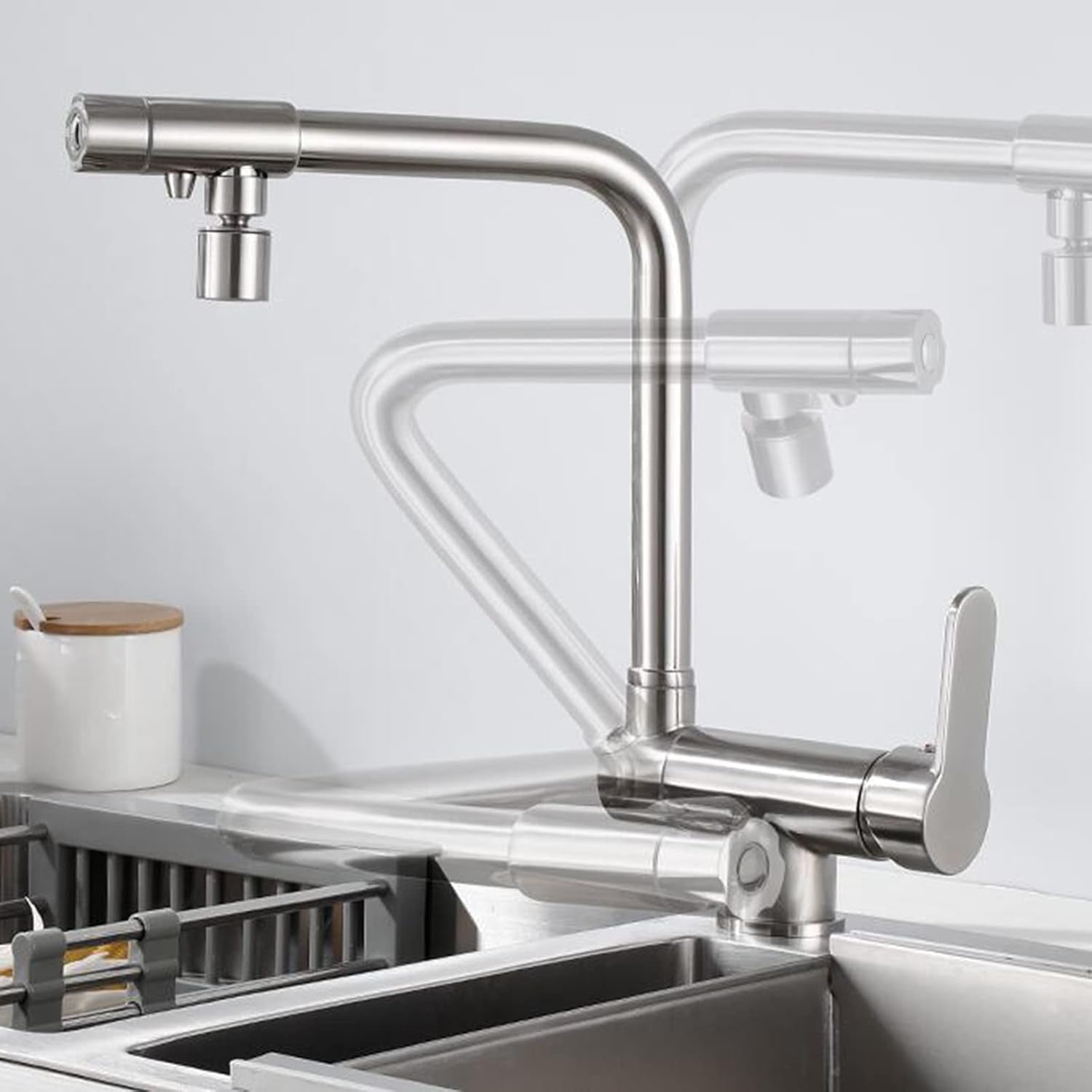Faucets,Kitchen Tap 3 Way Folding Kitchen Sink Taps Brushed Kitchen Tap ...