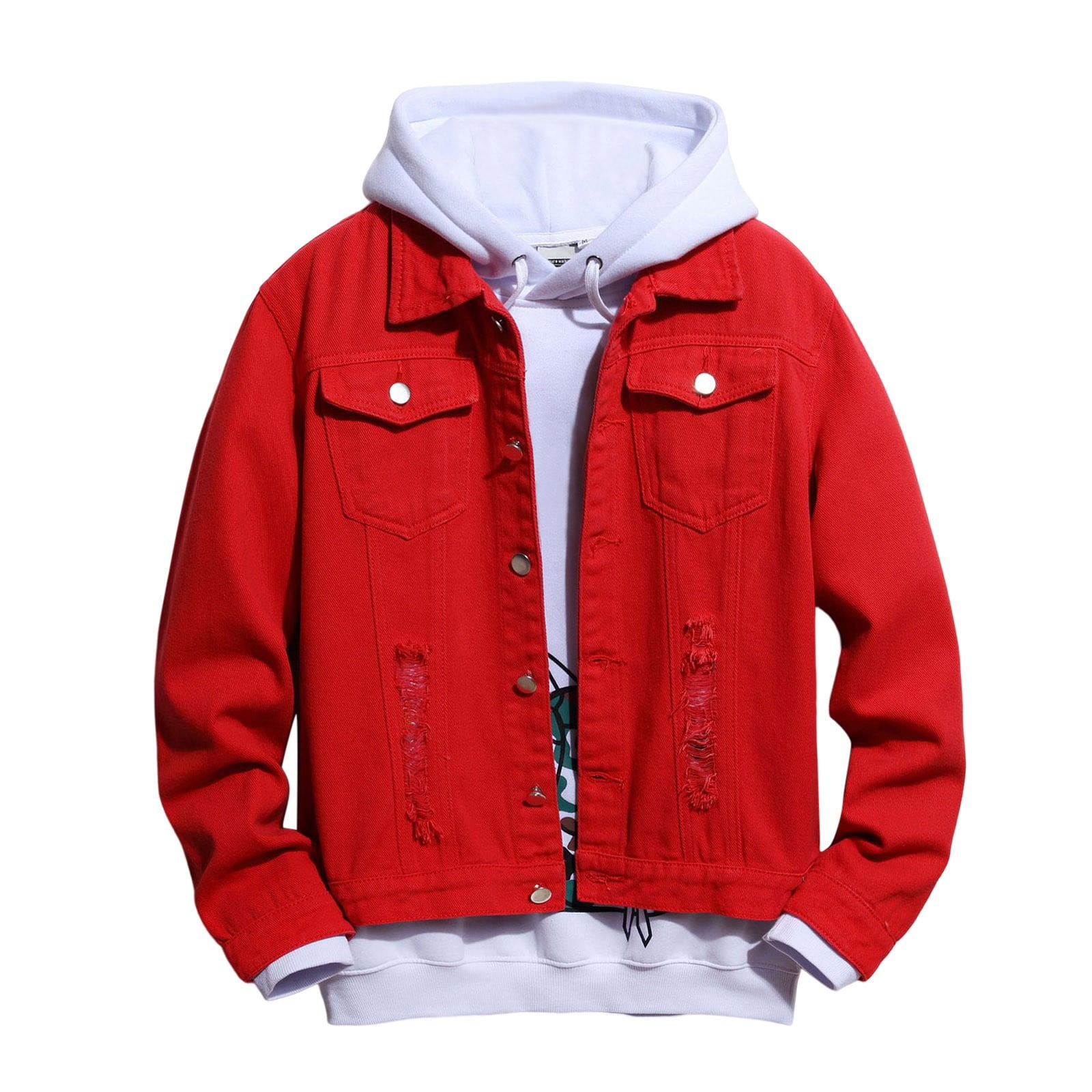 Fauean Denim Jacket Men's Slim Fit Retro Ripped Casual Button Down ... Fauean Denim Jacket Men's Slim Fit Retro Ripped Casual Button Down ...