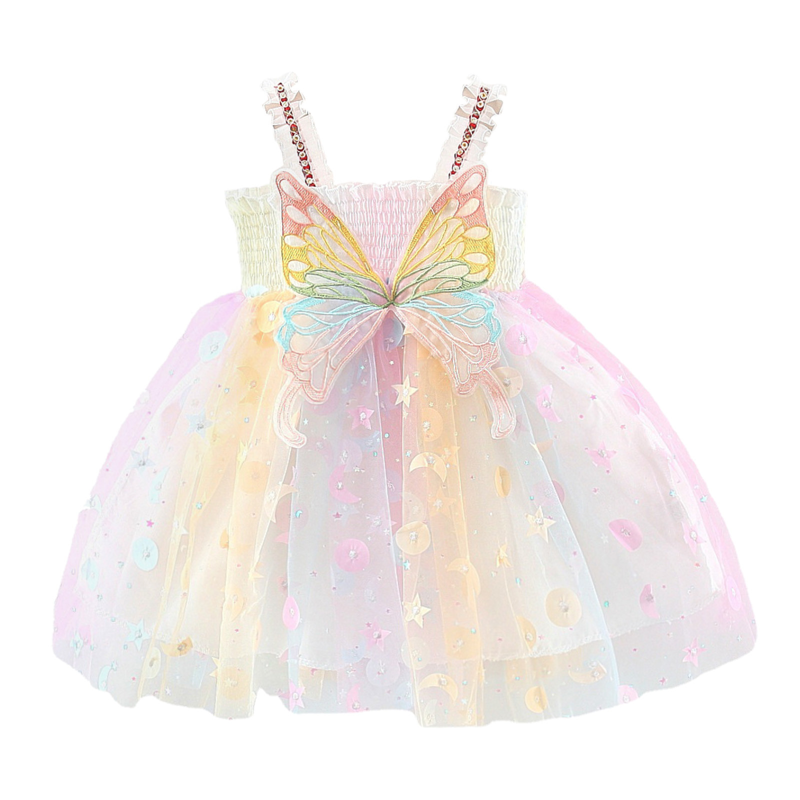 Fauean Girl Dress Sleeveless Thin Shoulder Strap Butterfly Rainbow Star ...