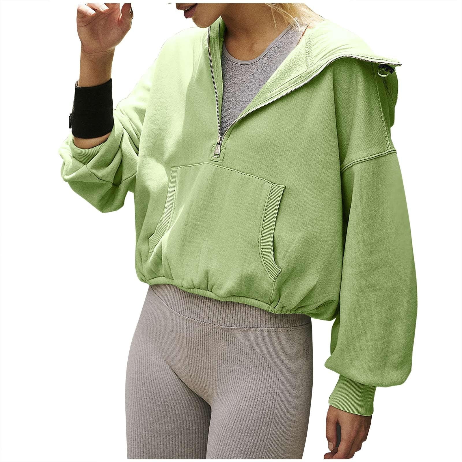 Fauean Half Zip Pullover Women Crop Sweatshirts V Neck Trendy Long ...