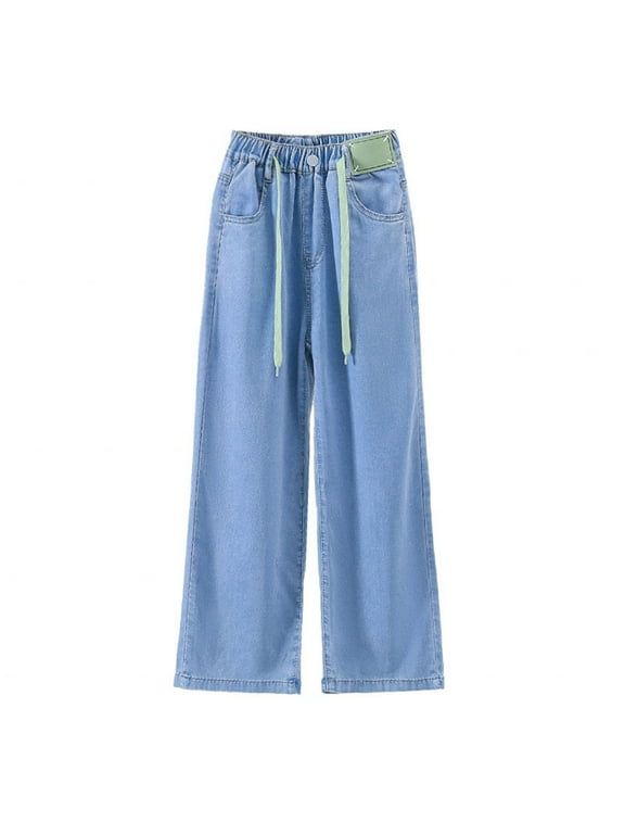 Big Kids Girls' Summer Drawstring Jeans Daily Wearing Thin Casual Pants ...