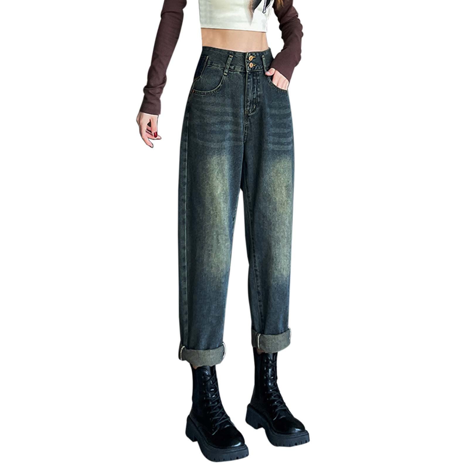 Fauean Jeans for Women Button Down High Waisted Pants Slim Retro ...