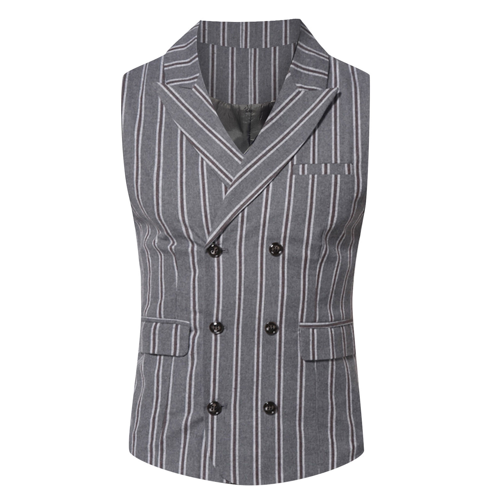 Fauean Mens Vest Leisure Lapel Slim Retro Daily Stripe Buckle Suit ...