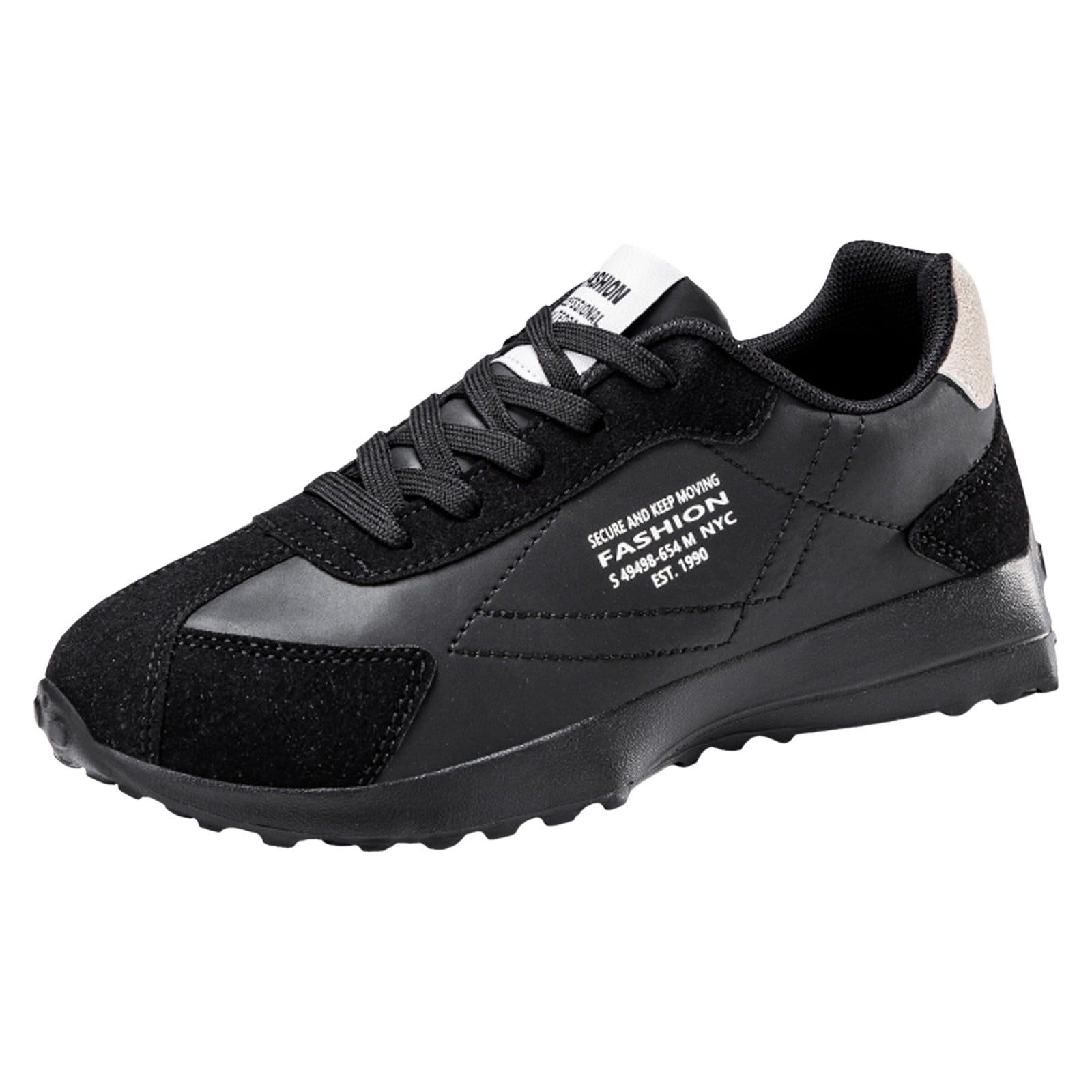 Fauean Womens Sneakers Comfortable Thick Sole Sneakers Fashionable Round Toe Lace up Shoes Black ...