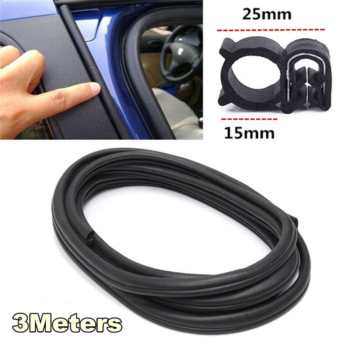 Fauful 3 Meters Car Door Edge Trim Rubber Seal Strip Protector w/Steel ...