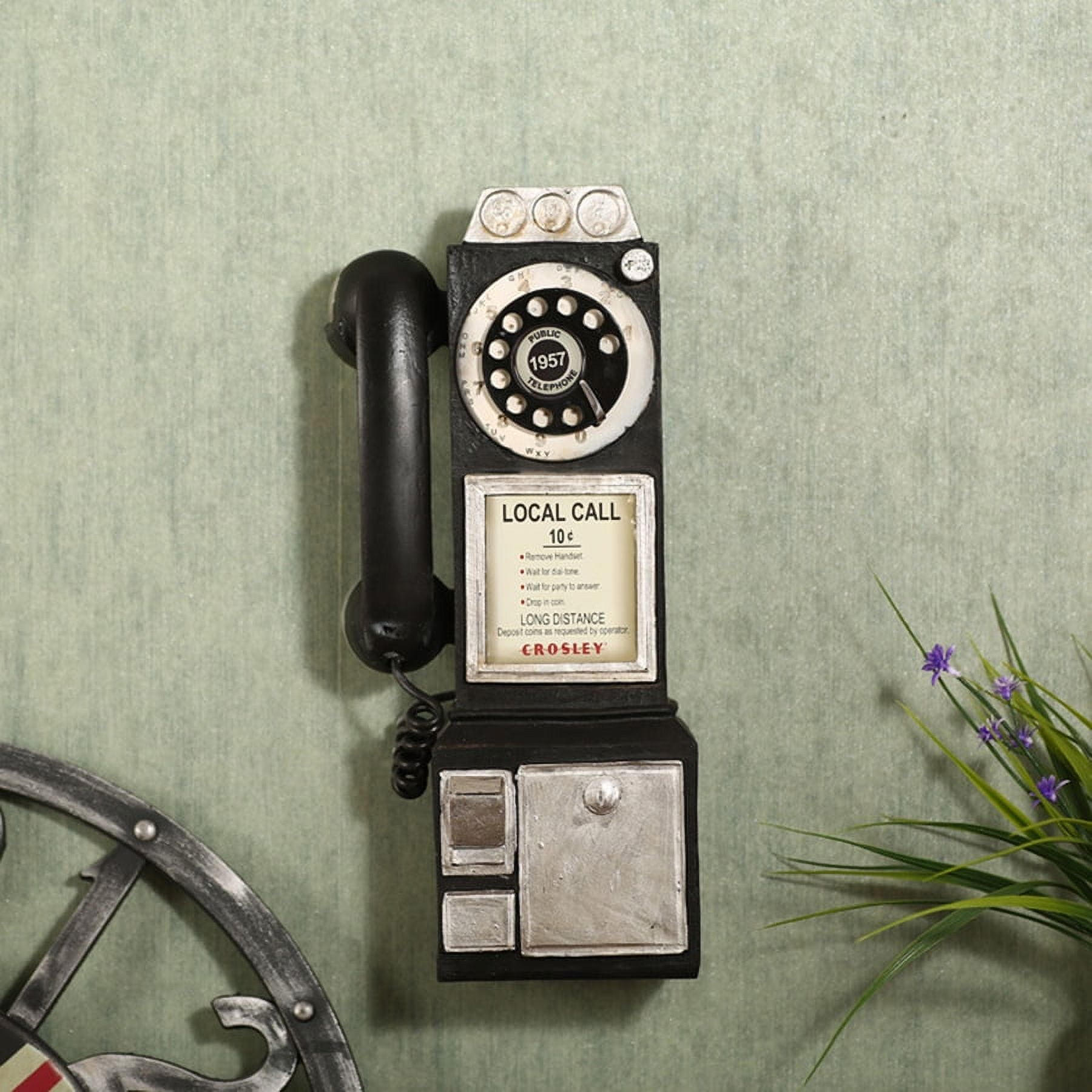 Antique Wall-Mounted Pay Phone Figurine - Retro Rotary Dial Booth ...