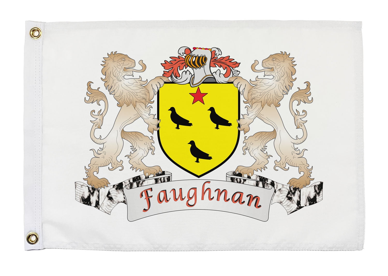 Faughnan Irish Coat of Arms Small White Flag - 16"x10.5" inches ...