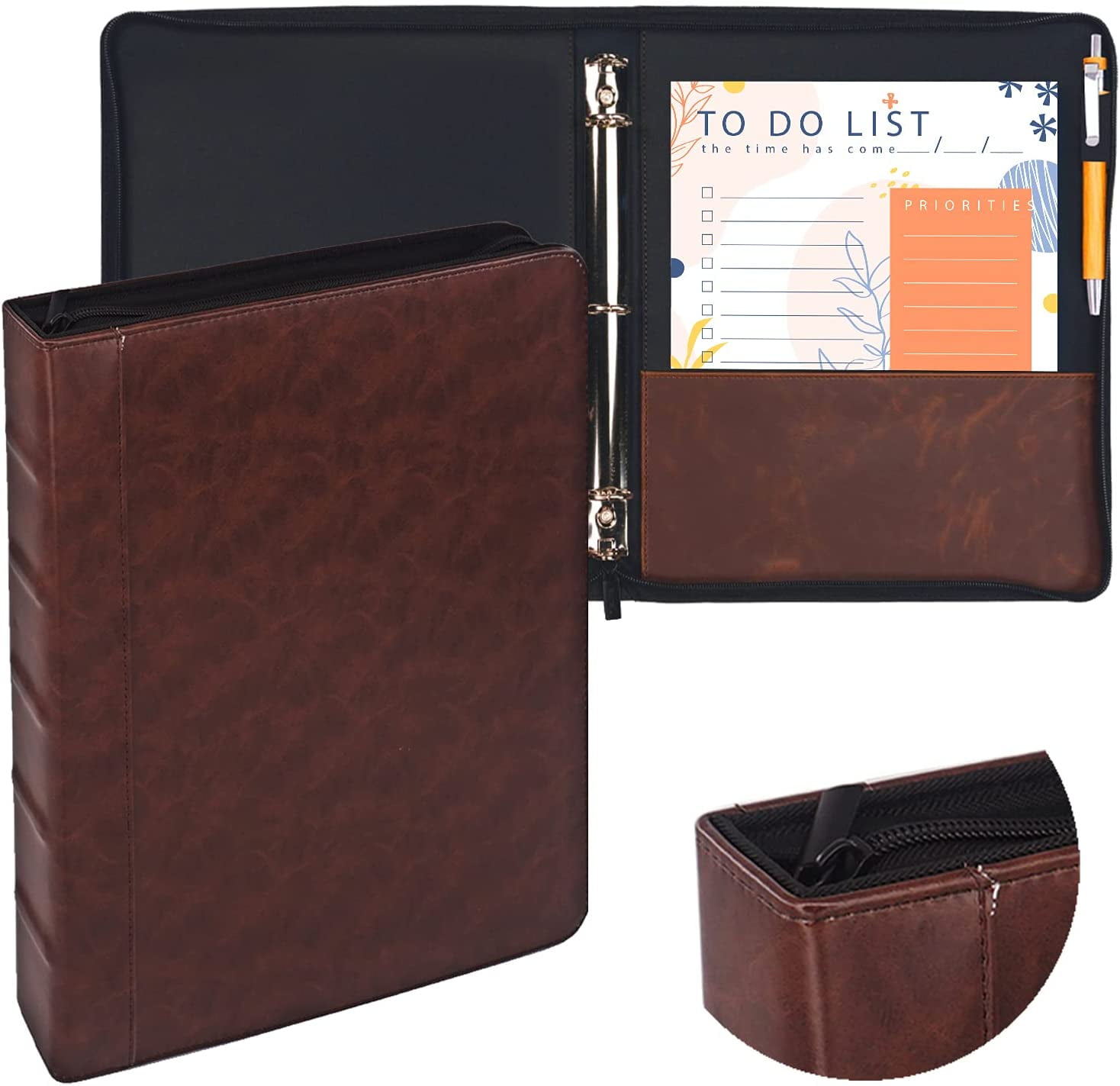 Faulkner Vintage Pro 3 Ring Zipper Binder, 1.5" Rings, 8.5"x11" Size, 2 ...