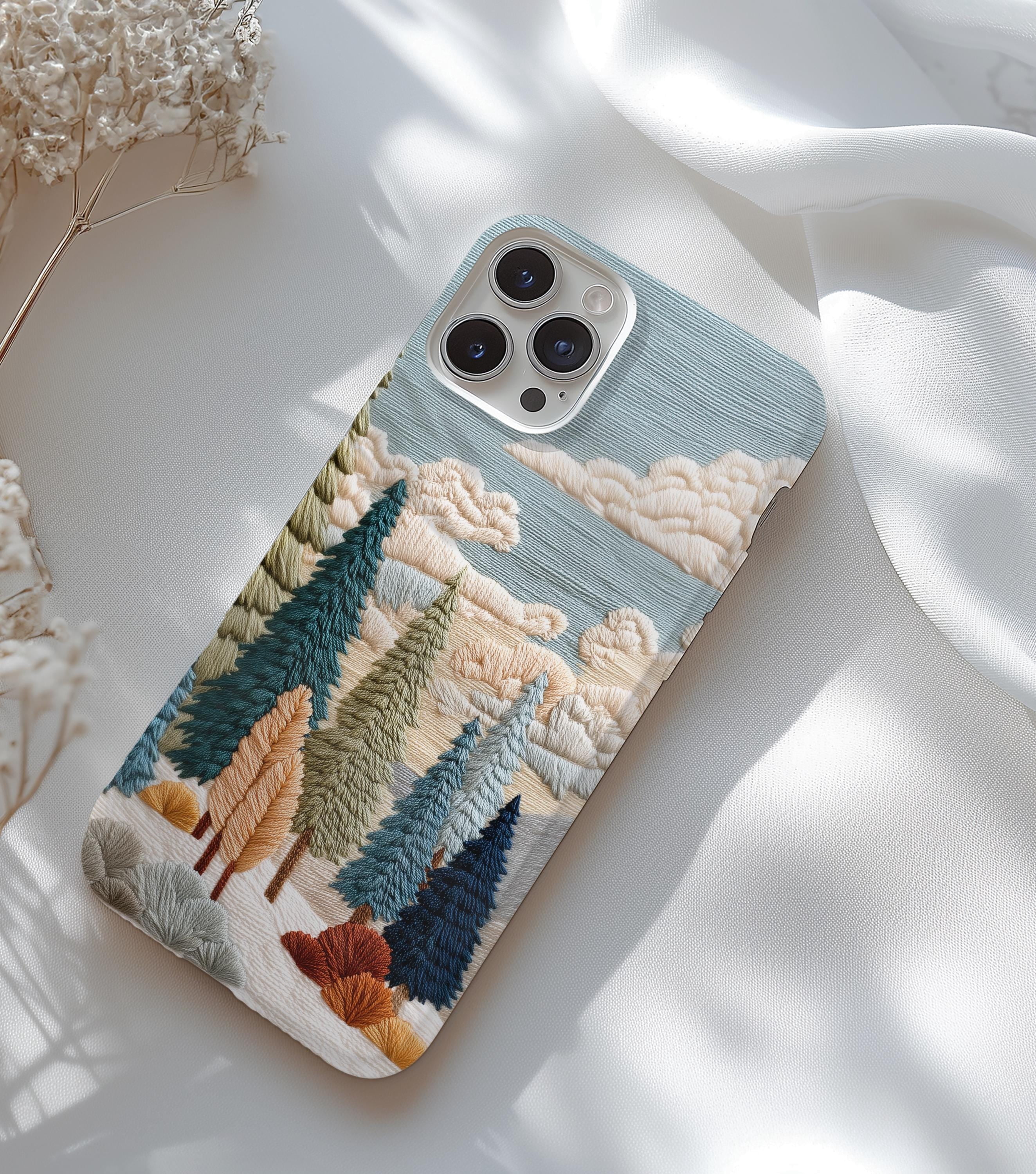 Faux 3D Embroidered Forest Tree Nature Woods iPhone 11 12 13 14 15 16 ...
