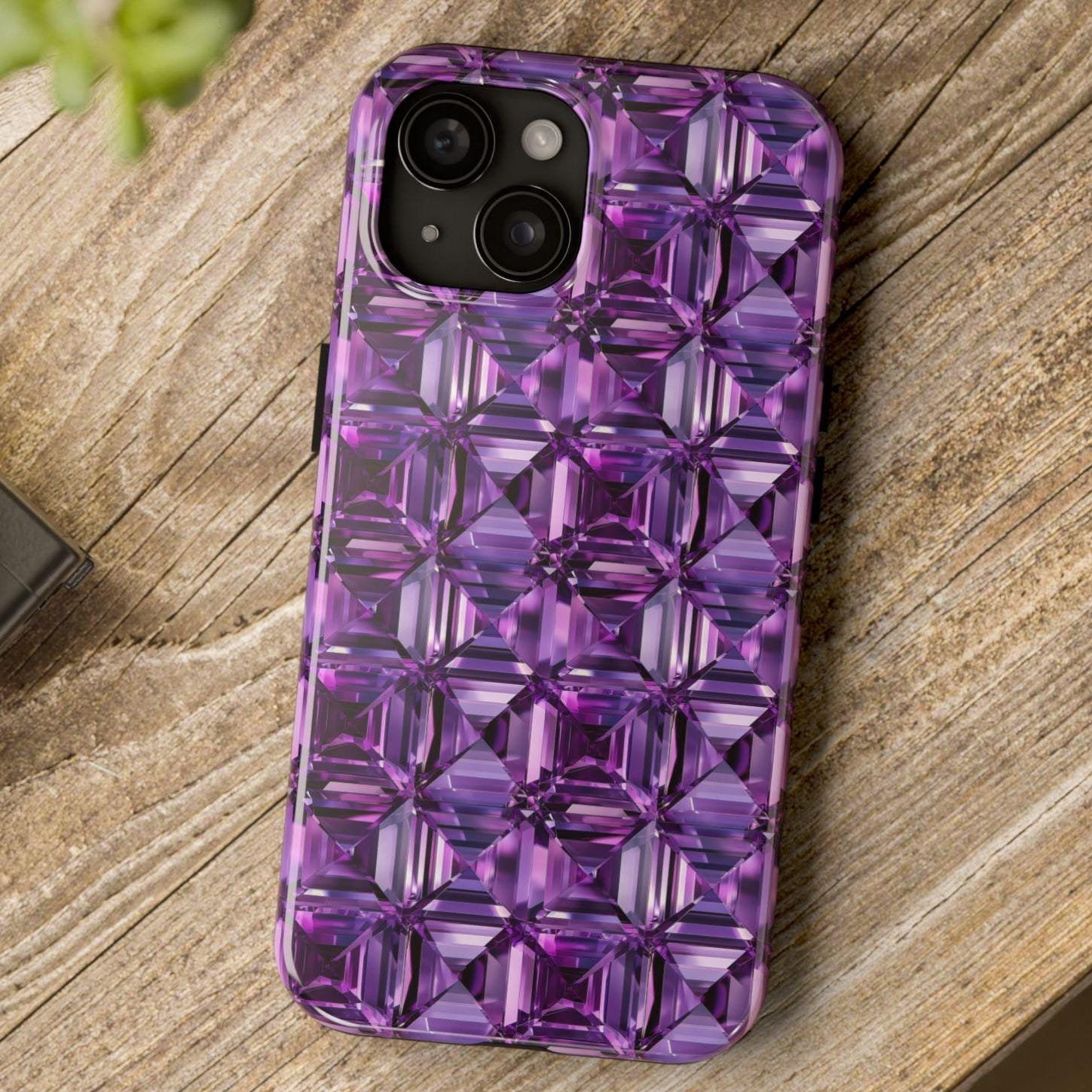 Faux Amethyst Gems Purple Bling Shiny Crystal Aesthetic Phone Case with ...