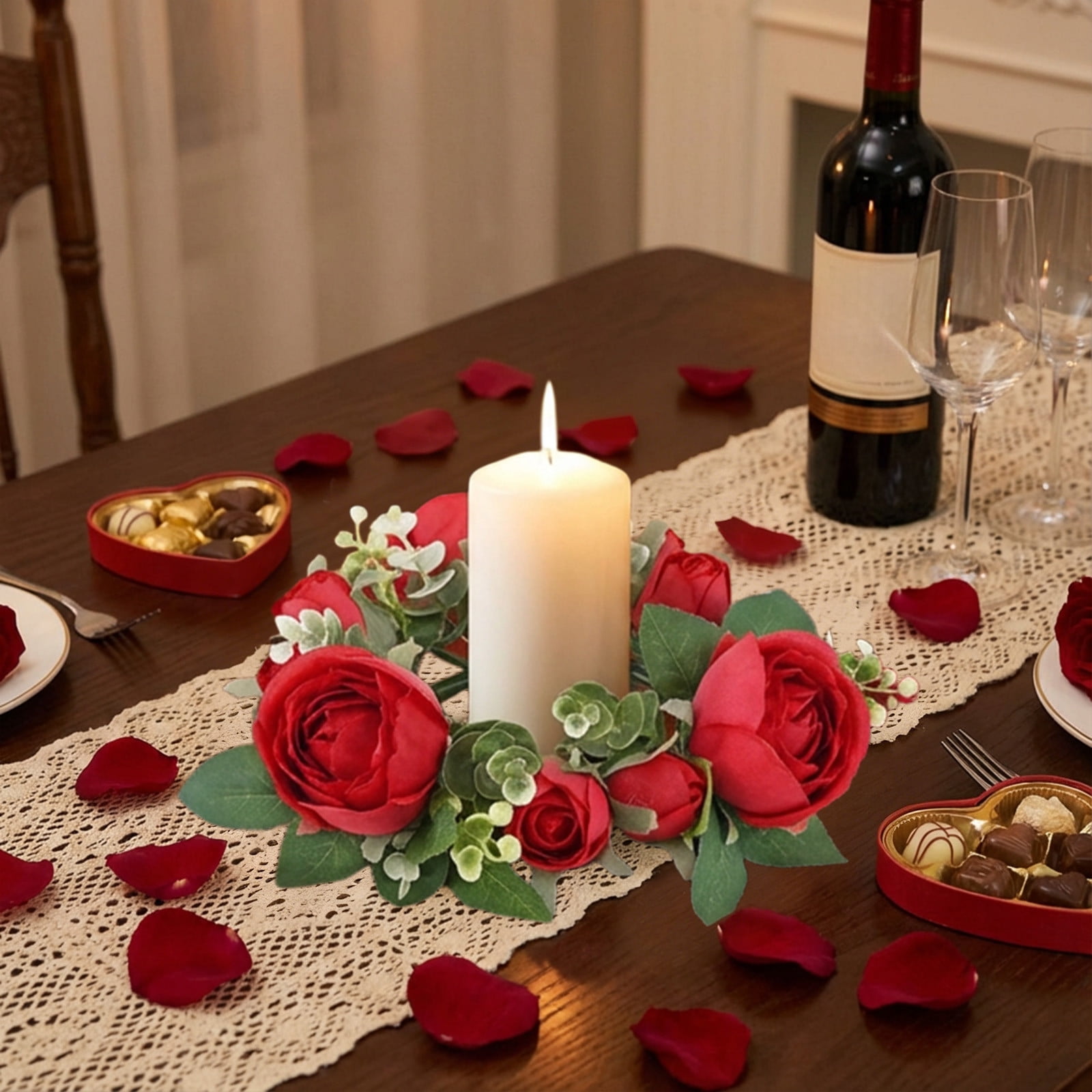 Faux Austen Rose Garland | Candle Cup Holder Decor | Floral Wreath ...