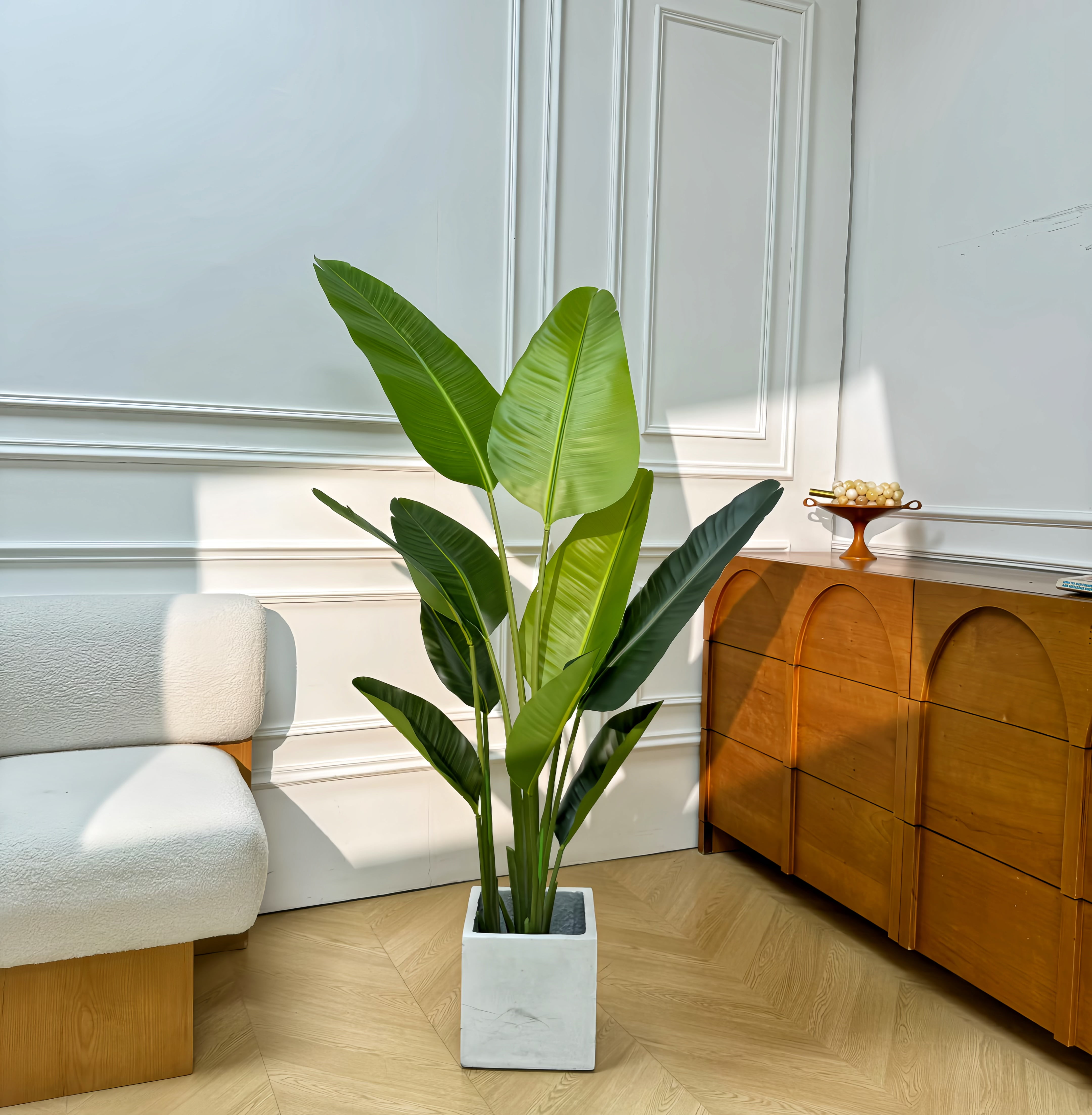 Faux Banana Leaf Tree In Black Plastic Pot with Dried Moss - Walmart.com