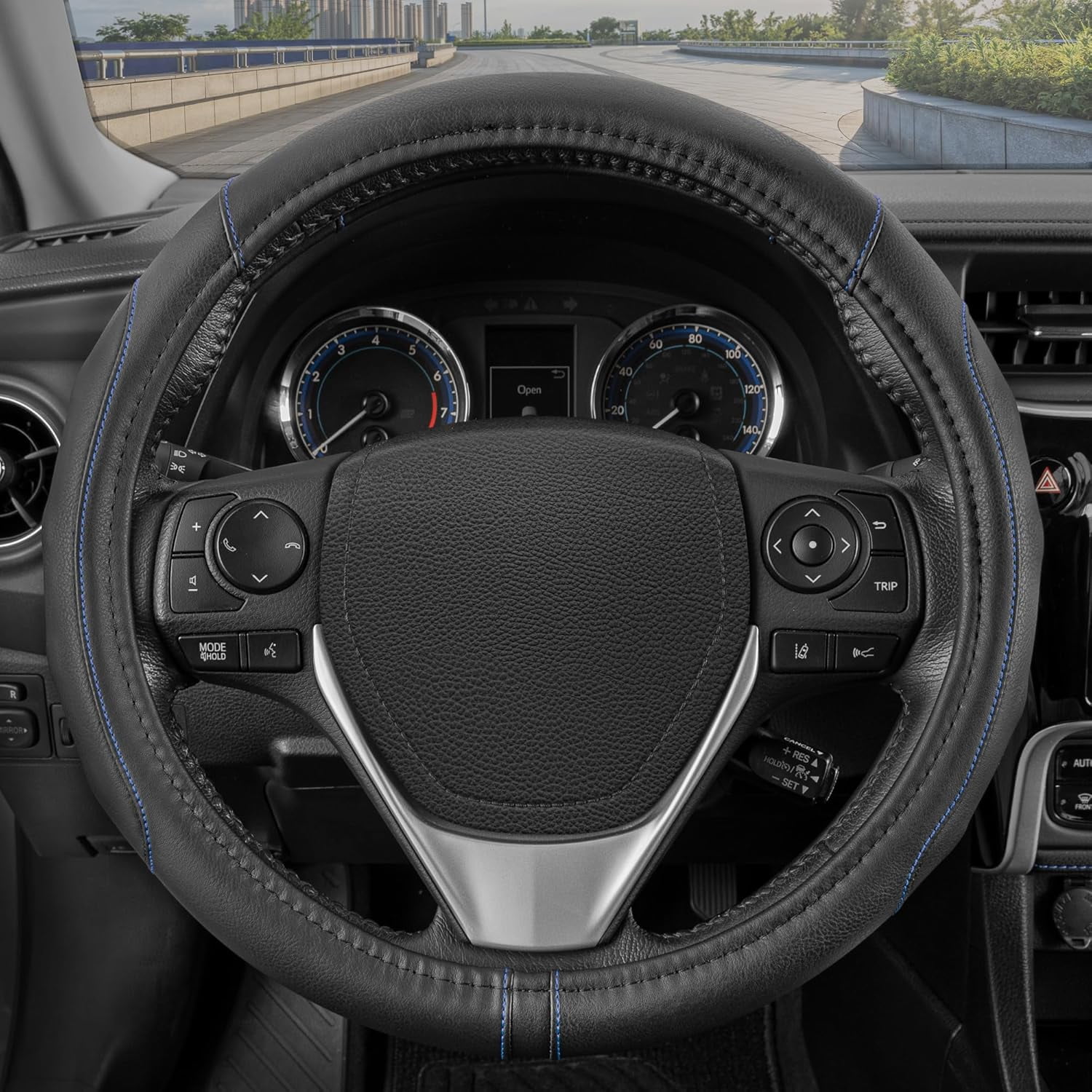 Faux Black Leather Steering Wheel Cover for Car Truck Van SUV, Standard ...